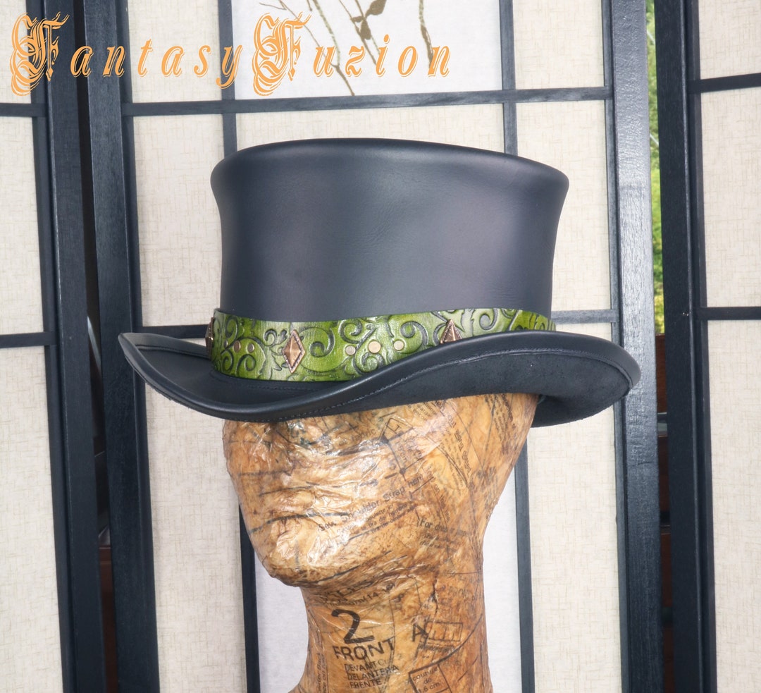 Victorian Top Hat // Earth Spirit Hatband // Standard Steampunk Leather ...