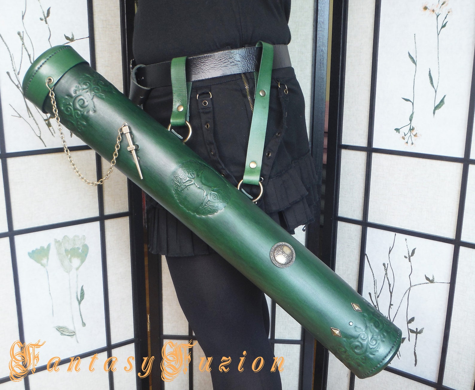 Leather Map Tube // Elven Medieval Map Tube // Celtic Tree of - Etsy