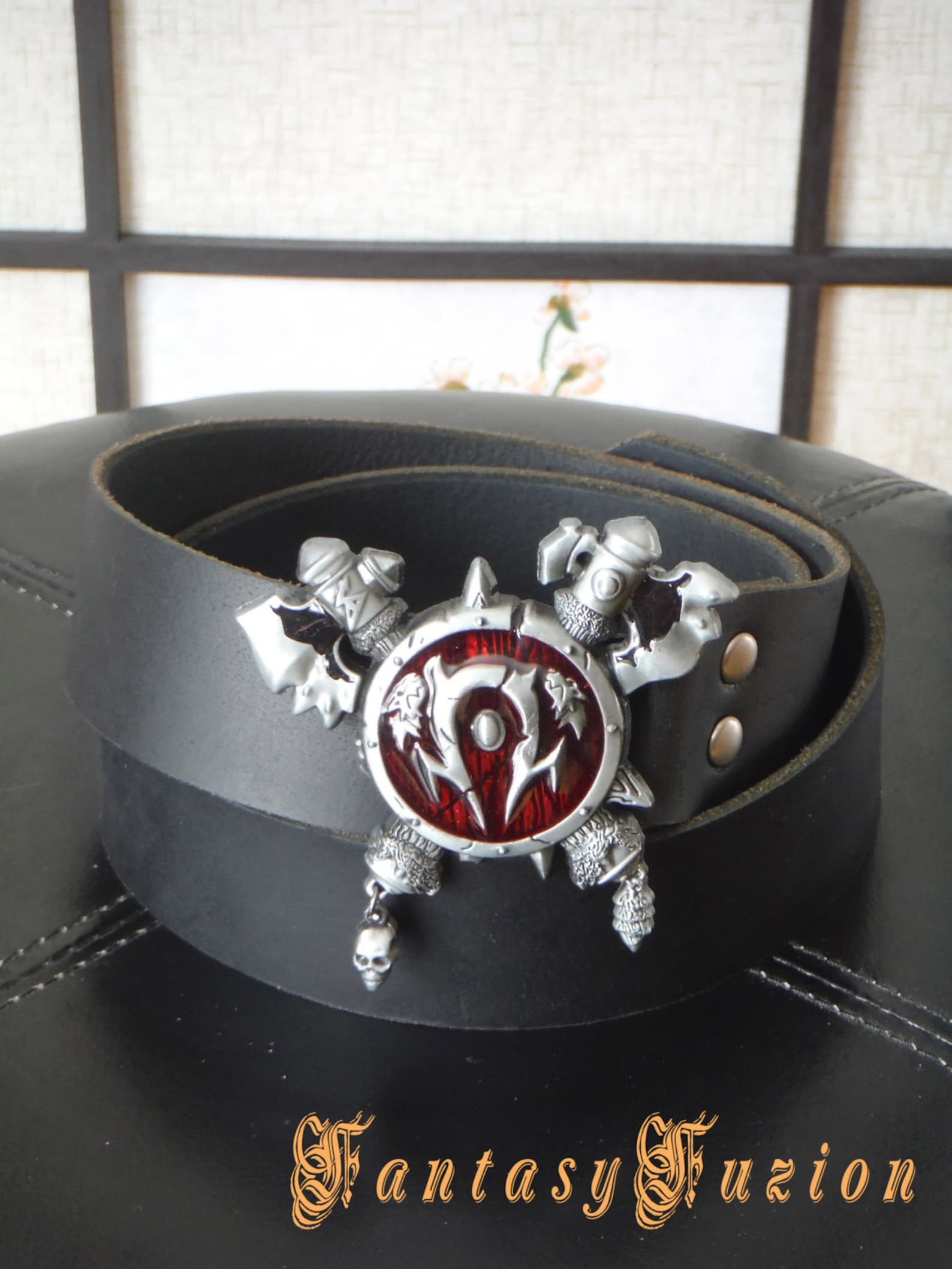 Medieval Fantasy LARP Leather Belt With Fantasy Warcraft Design Buckle ...