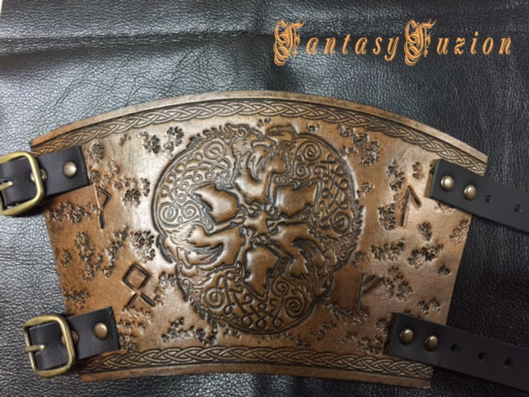 Medieval Knight Viking Armor Runes Celtic Wolves Design Leather Cuff ...