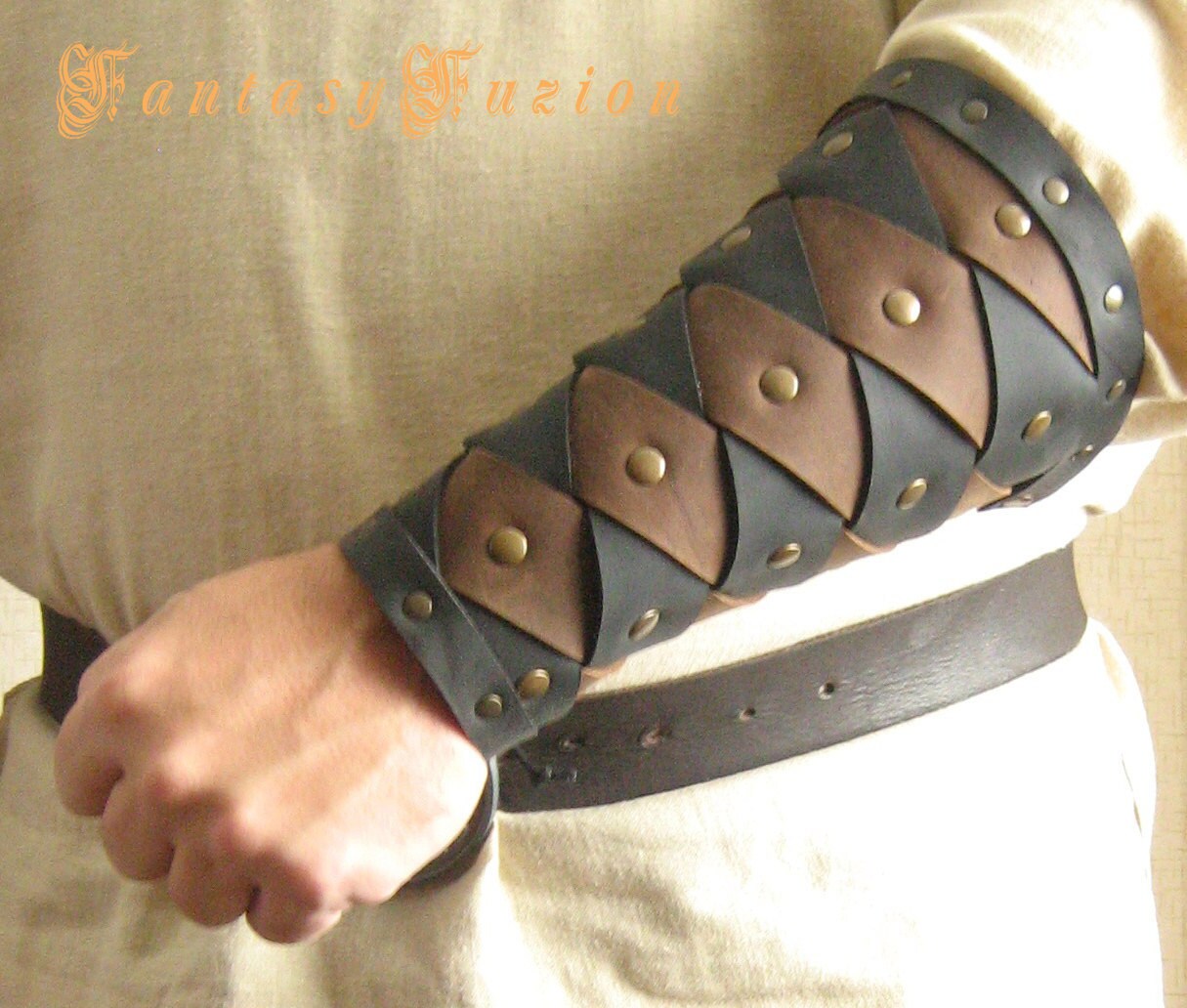 Medieval Warrior Viking Gladiator Forearm 2 Tones Leather Bracers ( - A ...
