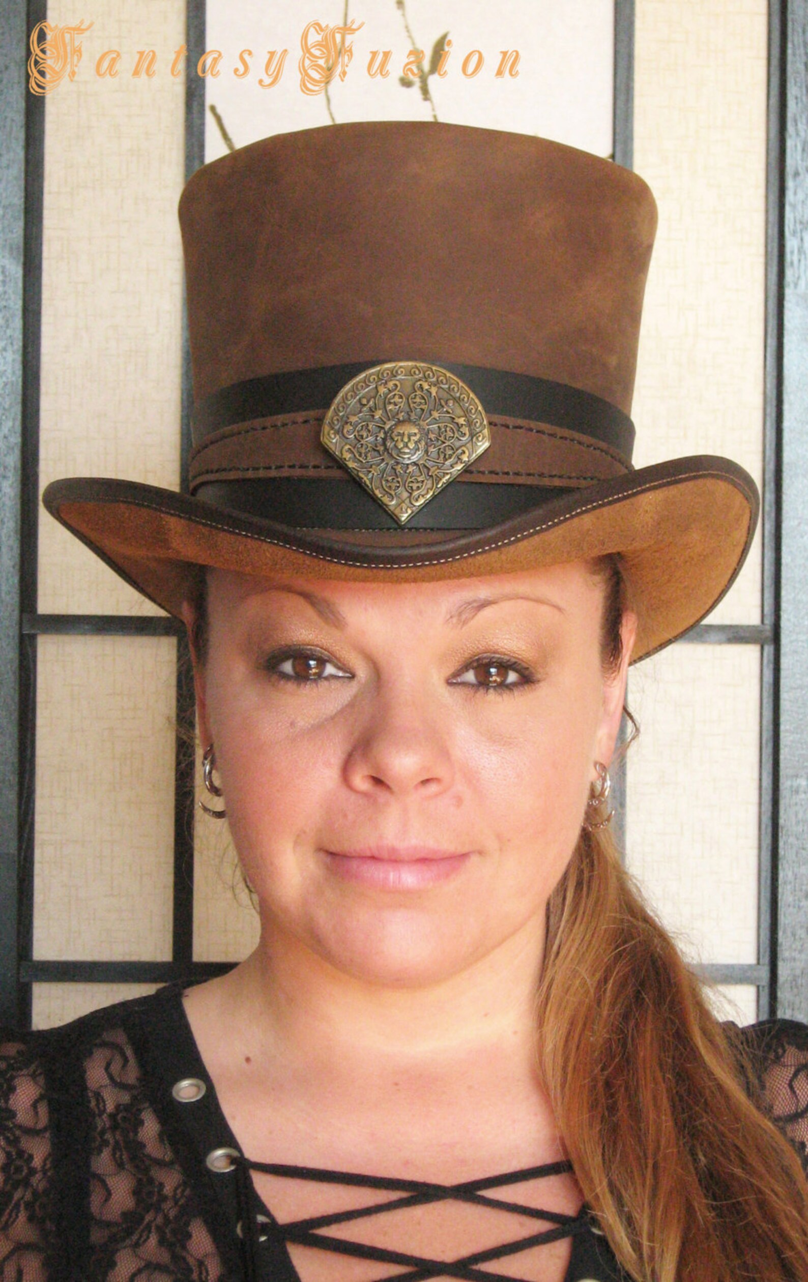 Steampunk Hat Victorian Classy Hunter Lion Crest Leather HIGH Top Hat 2 ...