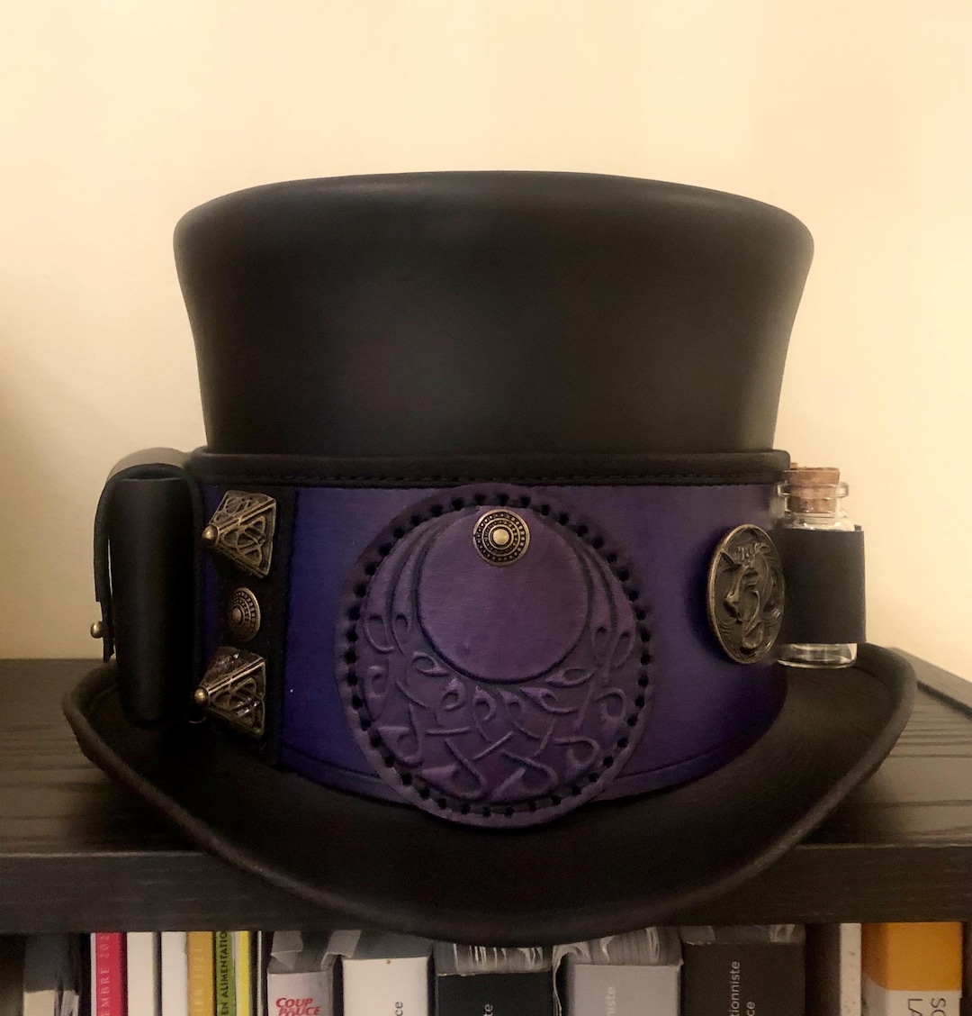 Purple Wizard Leather Hat With Pockets and Alchemist Glass Vials ...