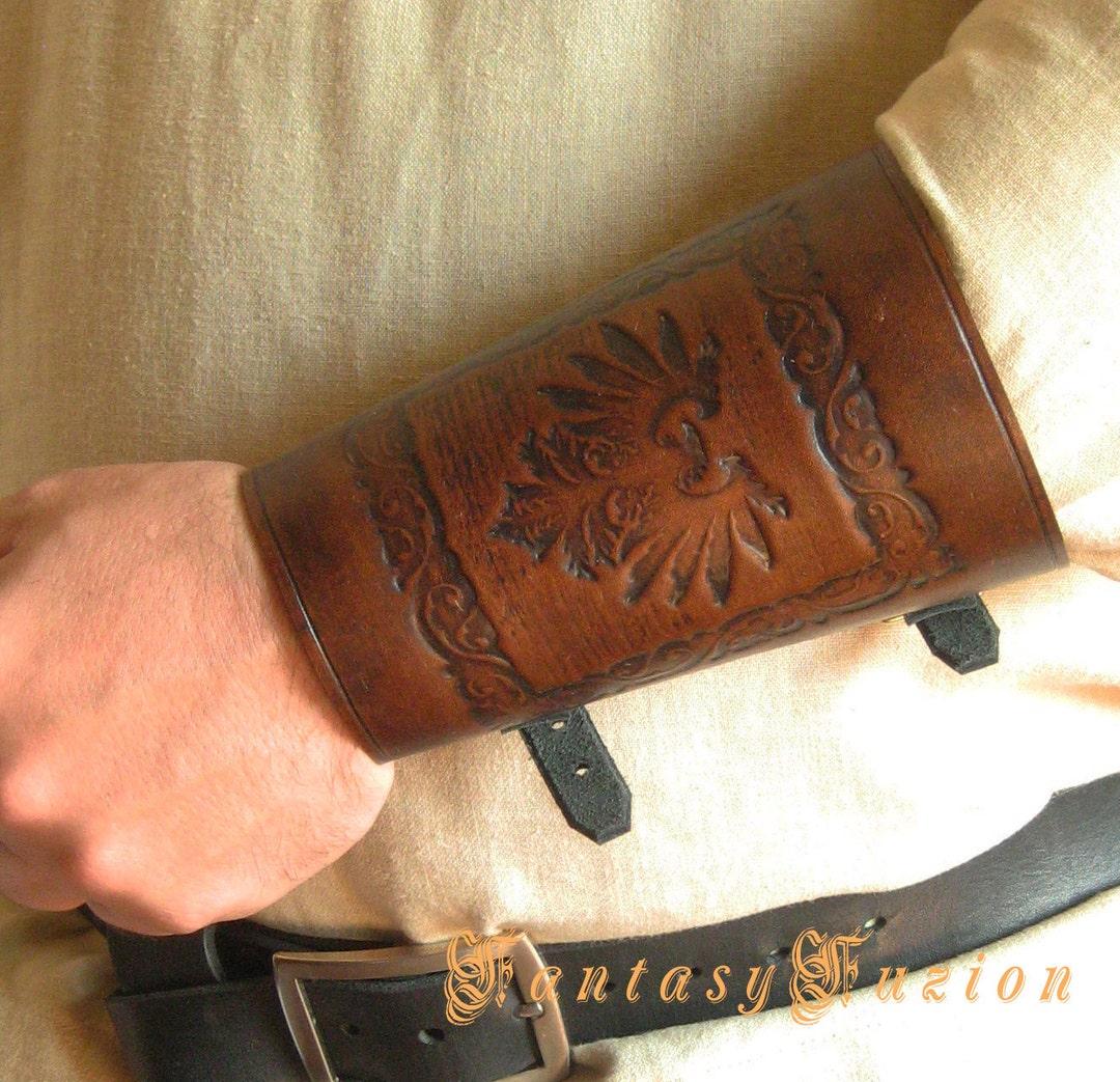 Medieval Knight LARP Armor Fire Bird Crest Design Leather Cuff Bracers ...