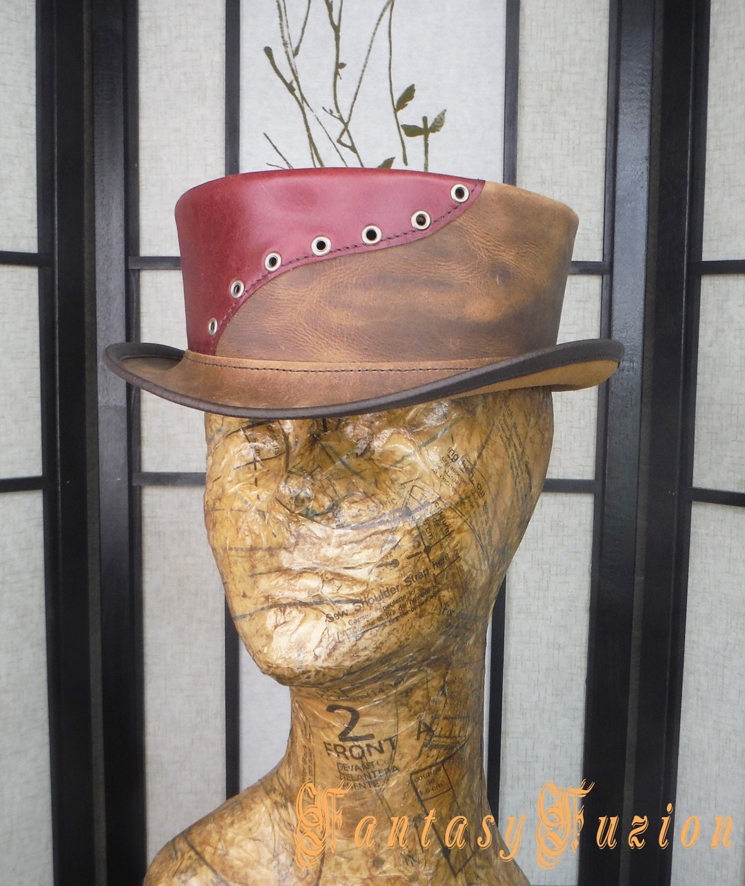 Short Leather Top Hat // Top Hat // Victorian 2 Tones Pork Pie ...