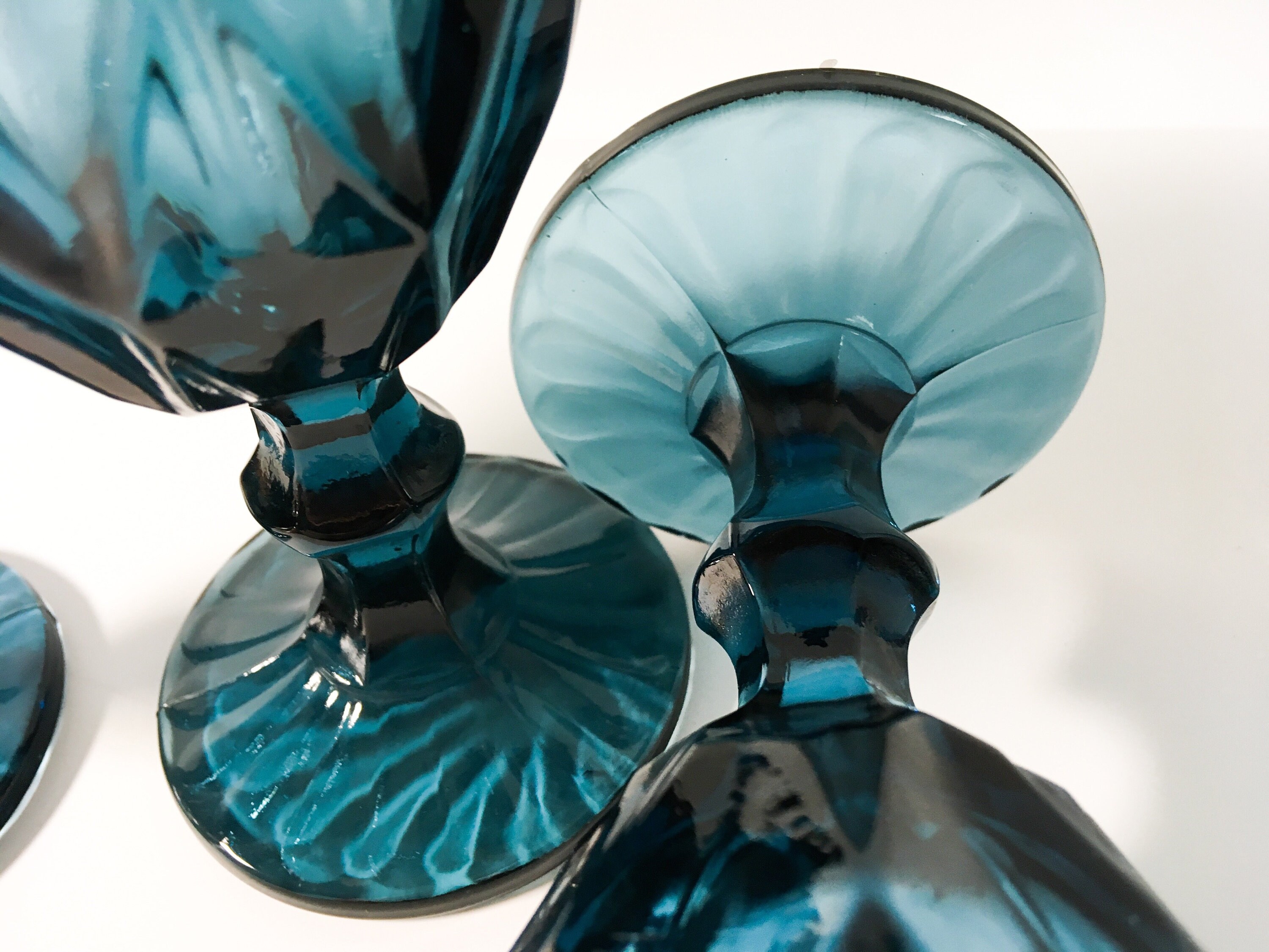 Vintage Set 4 Dark / Dusky Teal Blue Water Glasses Goblets - Four Retro ...