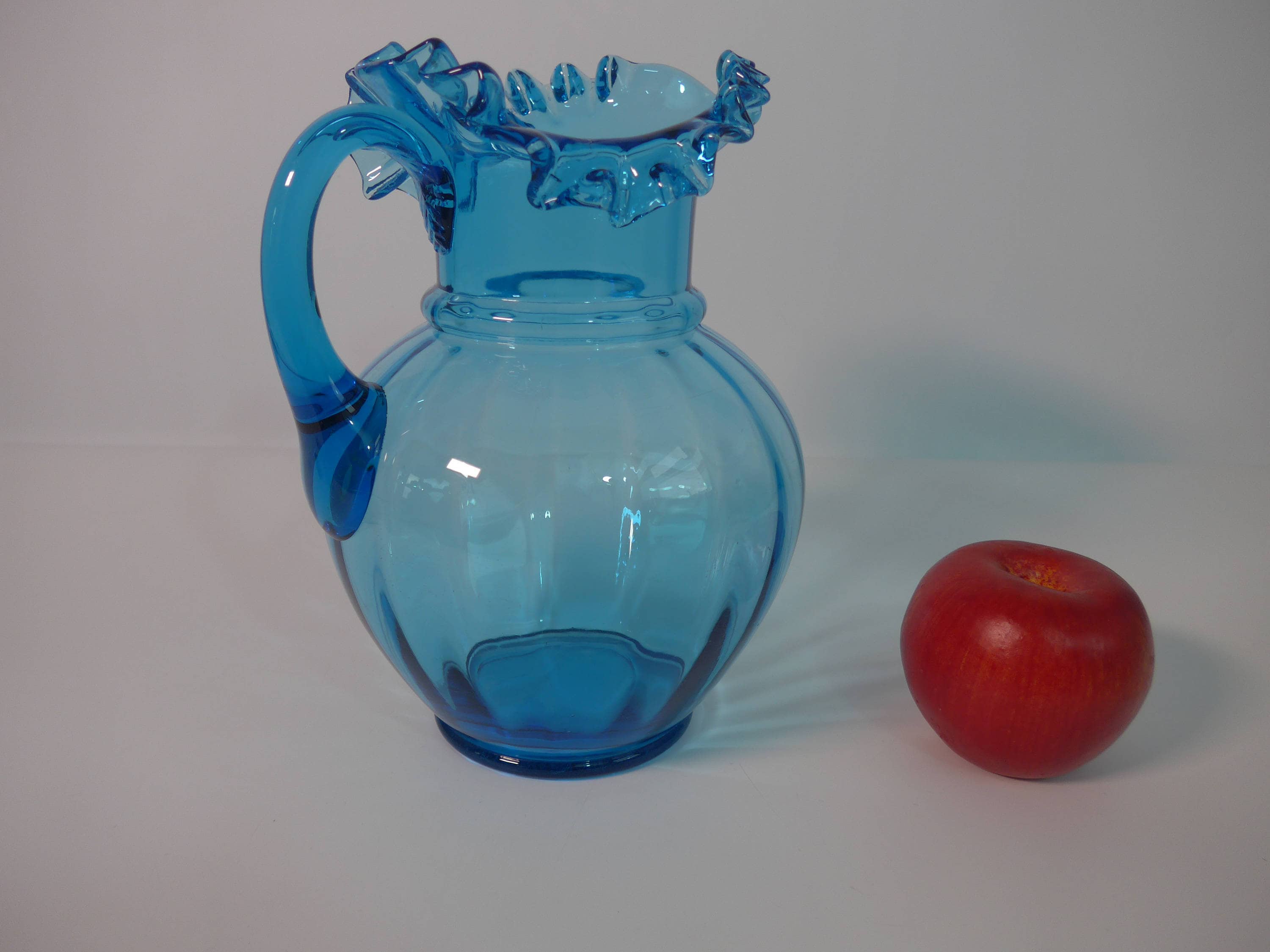Vintage Blue Glass Frilly Edge Pitcher - LARGE Heavy Blue Pitcher ...