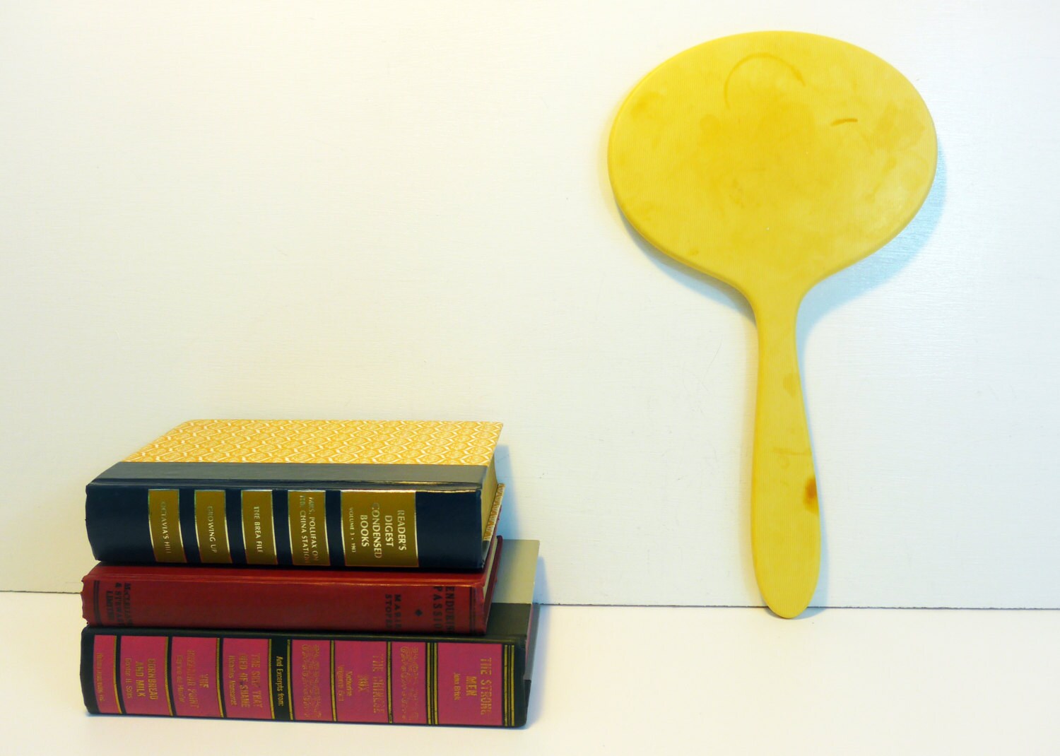 Vintage Yellow or Dark Ivory Celluloid Hand Mirror - LARGE Art Deco ...
