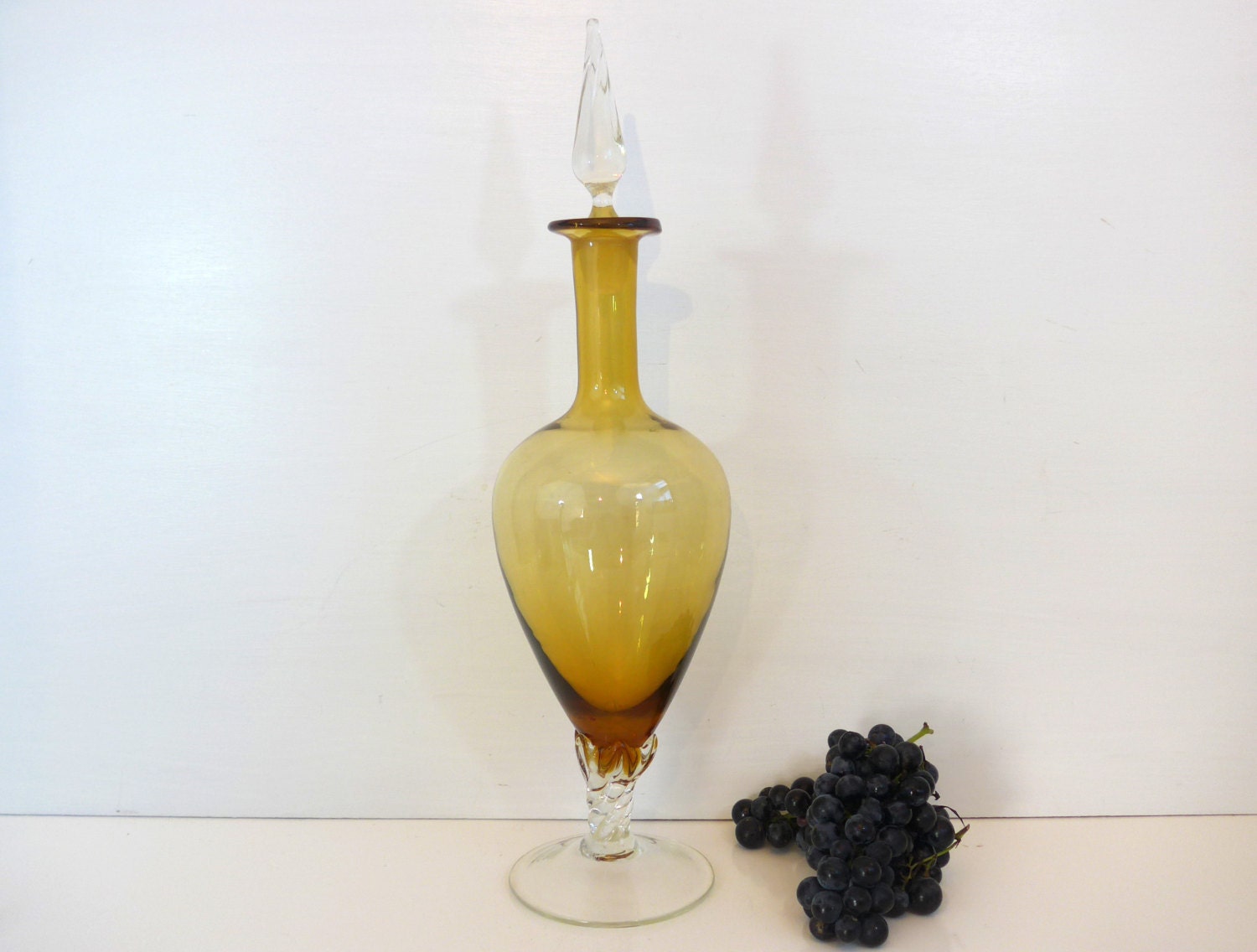 Vintage Empoli Amber Yellow Glass Decanter TALL Mid Century Italian Art ...