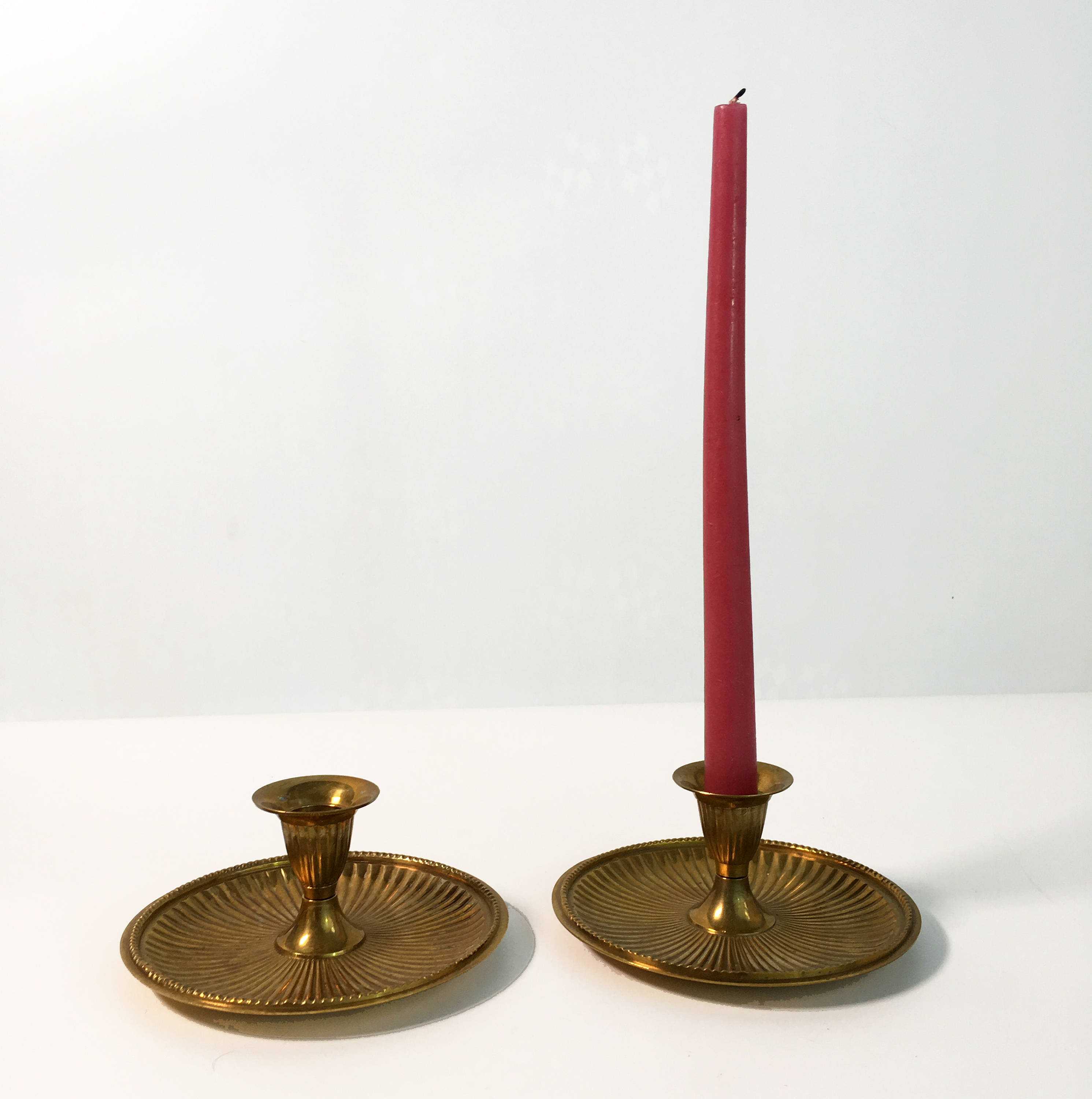 Vintage Pair Low Brass Candlestick Holders - 2 Wide Short Round Brass ... Vintage Pair Low Brass Candlestick Holders - 2 Wide Short Round Brass ...
