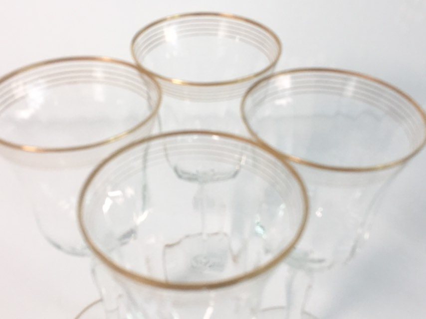 Vintage Set of 4 Gold Rim / Trimmed Water Goblets / Large Wine Glasses ...