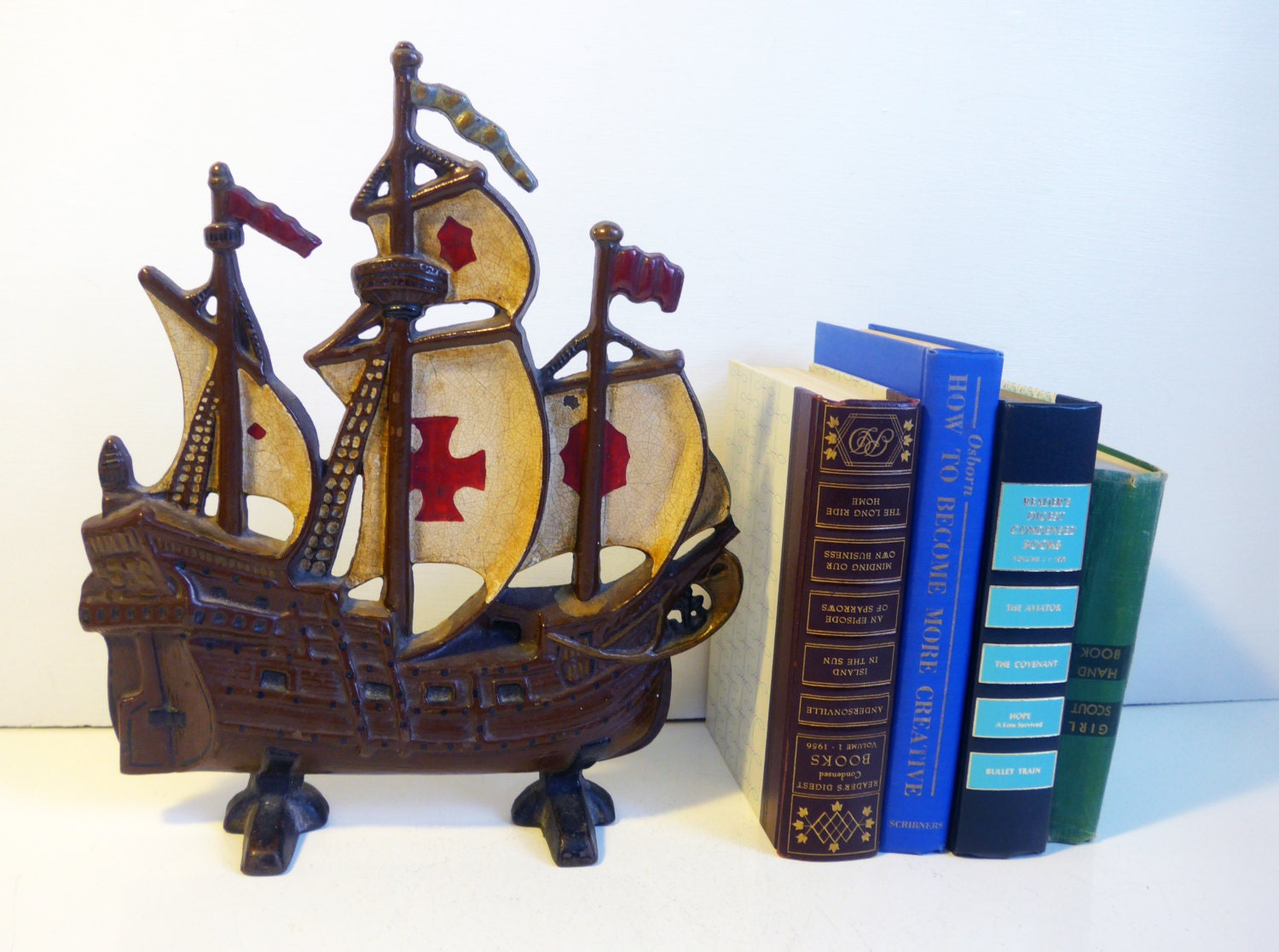 LARGE SHIP Cast Iron Doorstop - Antique / Vintage Sailboat Ship Heavy ...