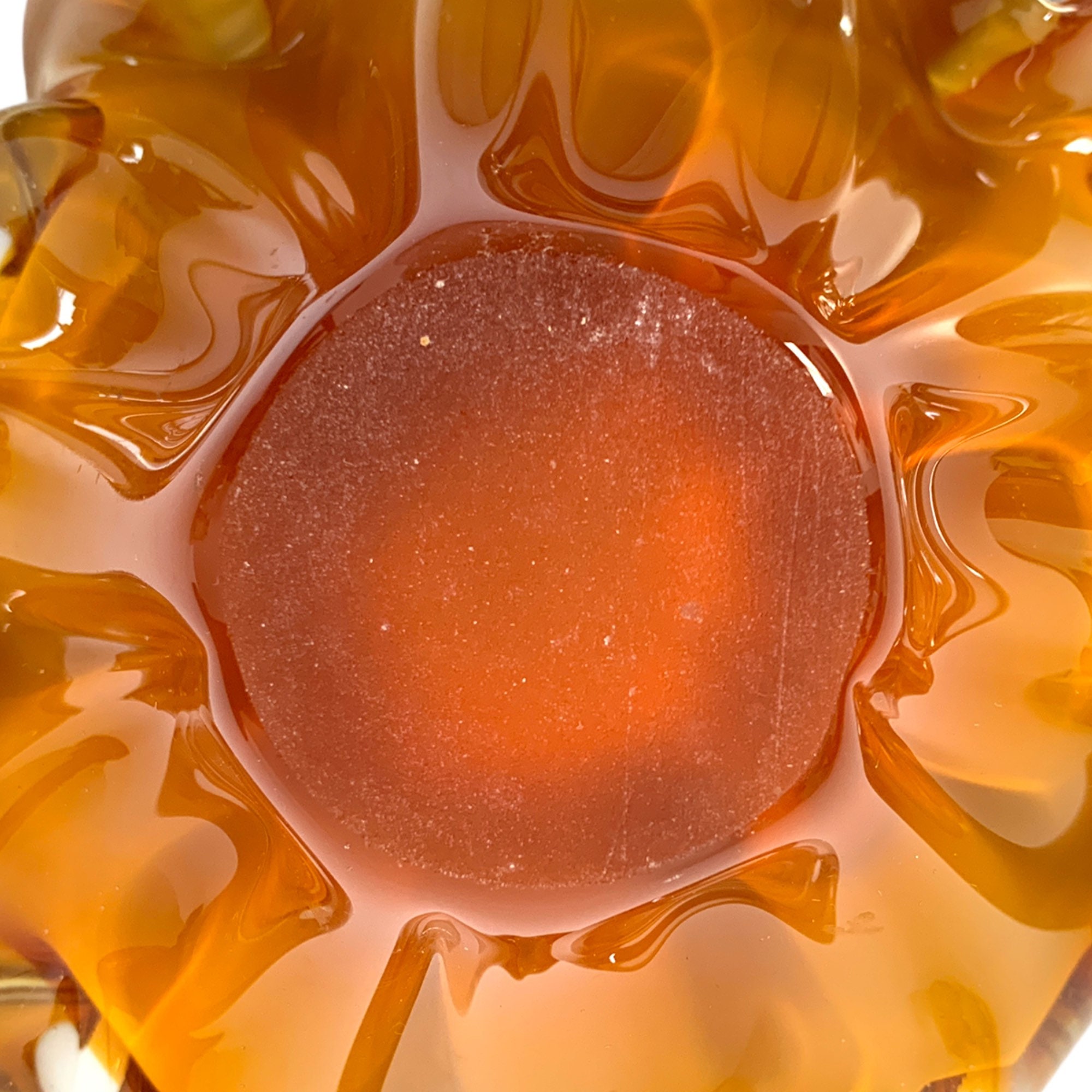 Vintage Purple & Amber Art Glass Bowl or Dish - Small Art Glass Ruffled ...