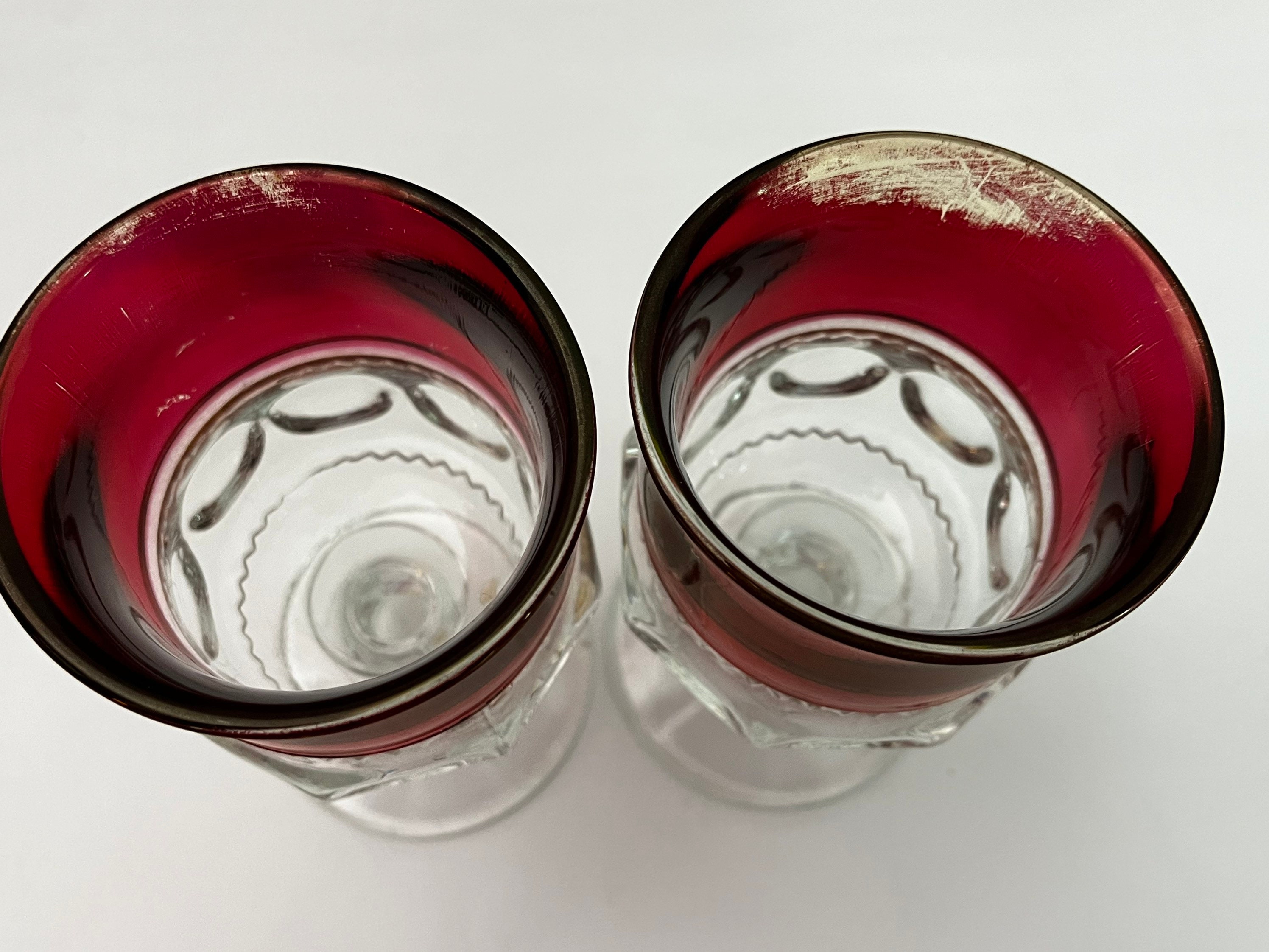 4 Vintage King's Crown Clear w/ Red Flash Glass Wine or Water Glasses ...