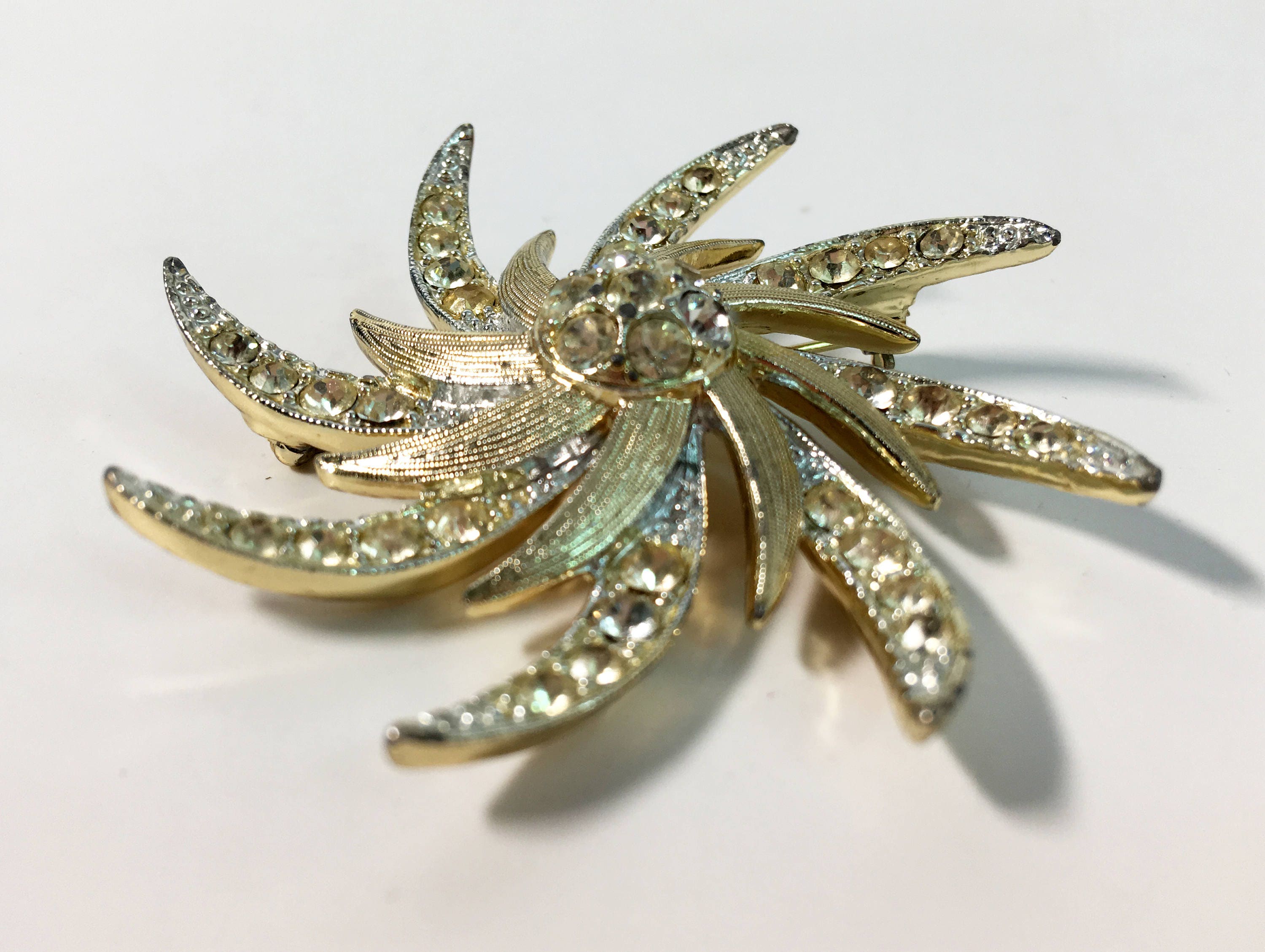 Vintage Sarah Coventry Rhinestone Brooch - Star Sun Swirl Floral Design ...