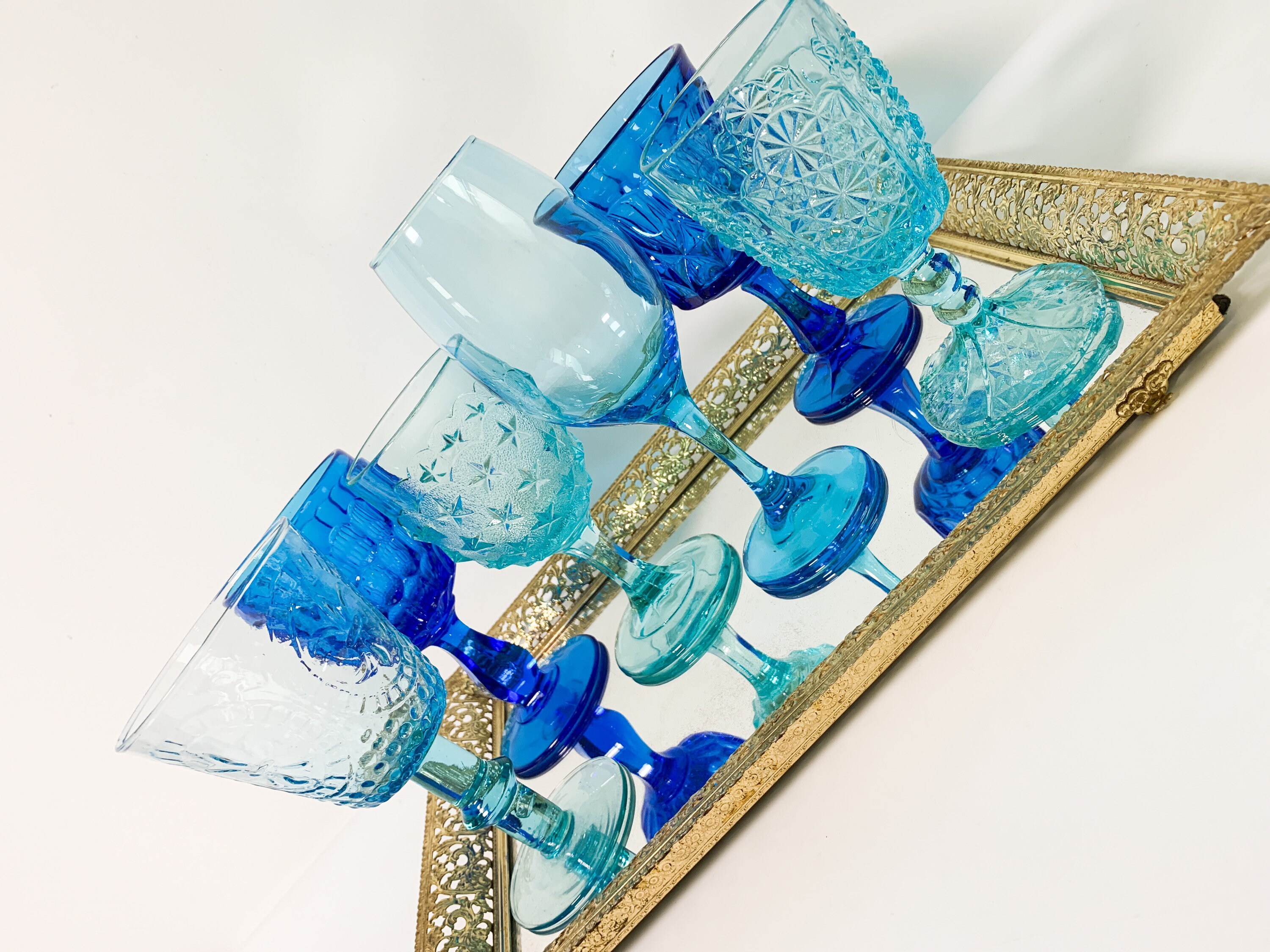 2nd Time Around Vintage Set 6 Turquoise & Blue Goblets Heavy Glasses ...