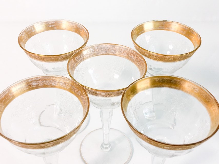 5 Vintage Gold Rimmed Wine Glasses Five Retro Wine Glasses Vintage Glasses