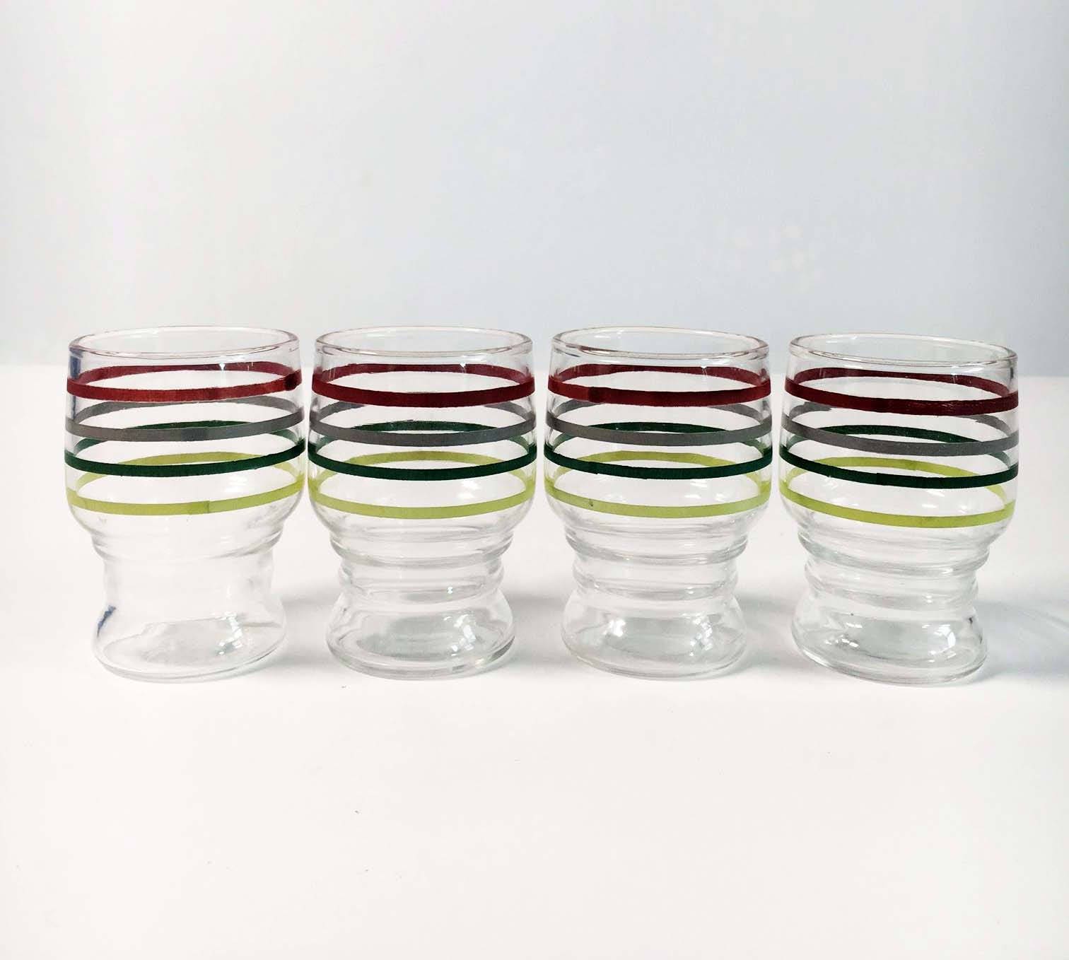 Set of 4 Vintage Libbey Color Striped Juice Glasses - Red Green Colored ...