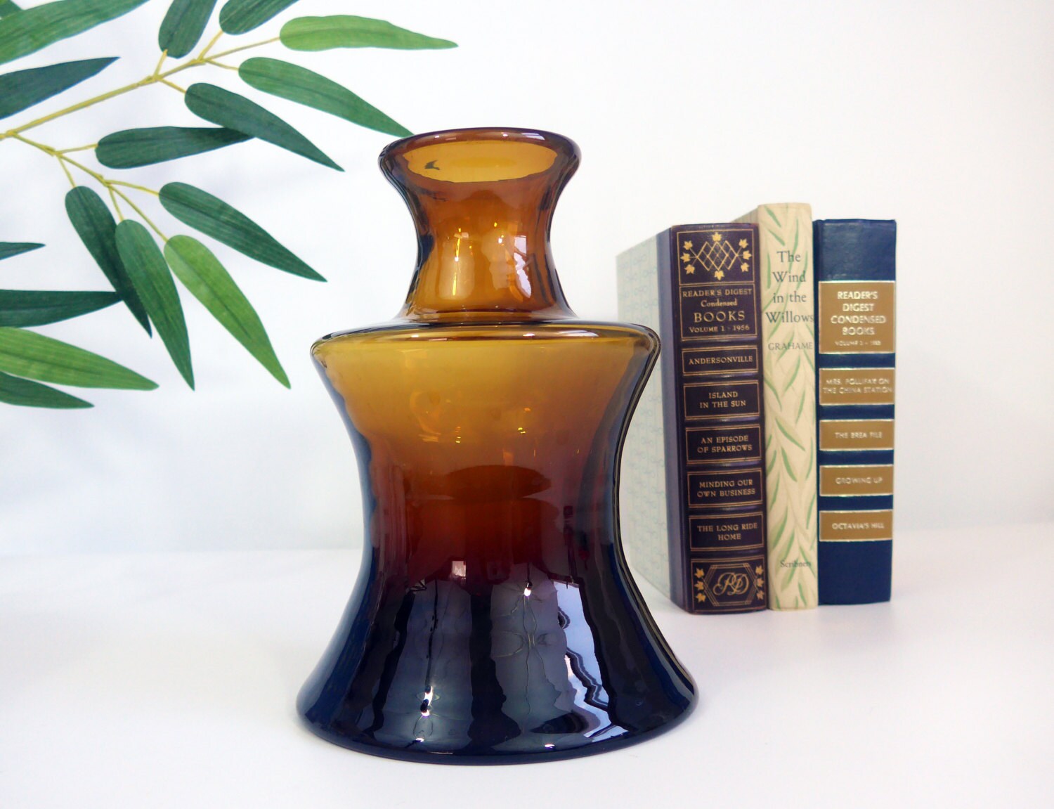 Vintage Handblown Amber Glass Vase / Bottle - Mod Dark Amber Hand Blown ...