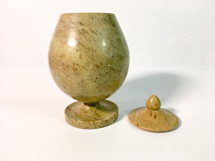 Vintage Soapstone Jar w/ Round Lid - Brown Tan Stone Urn Container ...