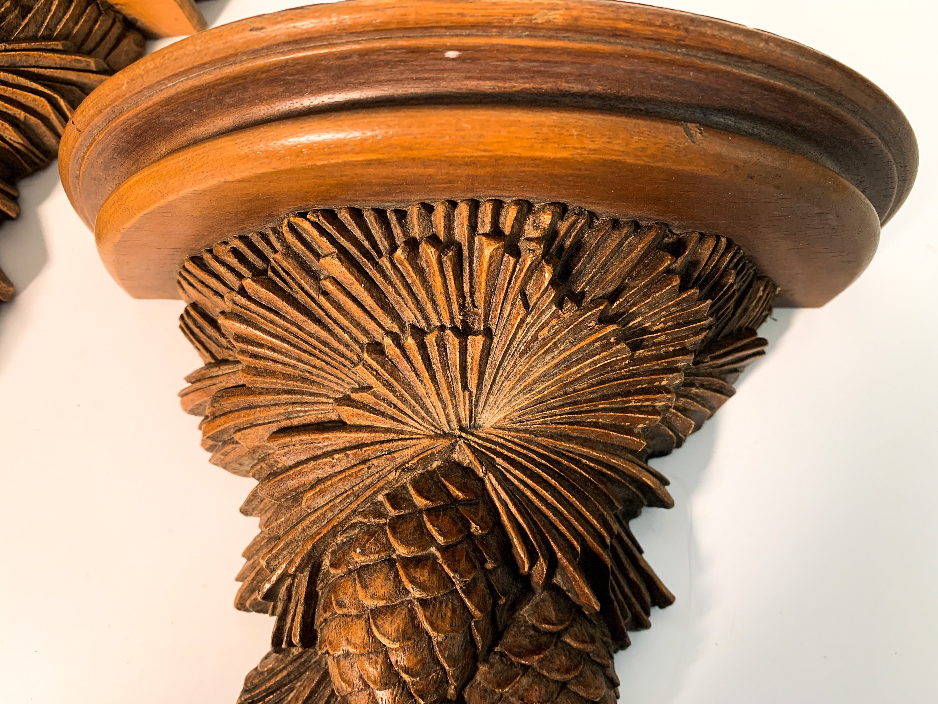 Pair Vintage Ornate Syroco Shelves - 2 Wall Shelves Pine Adirondack ...