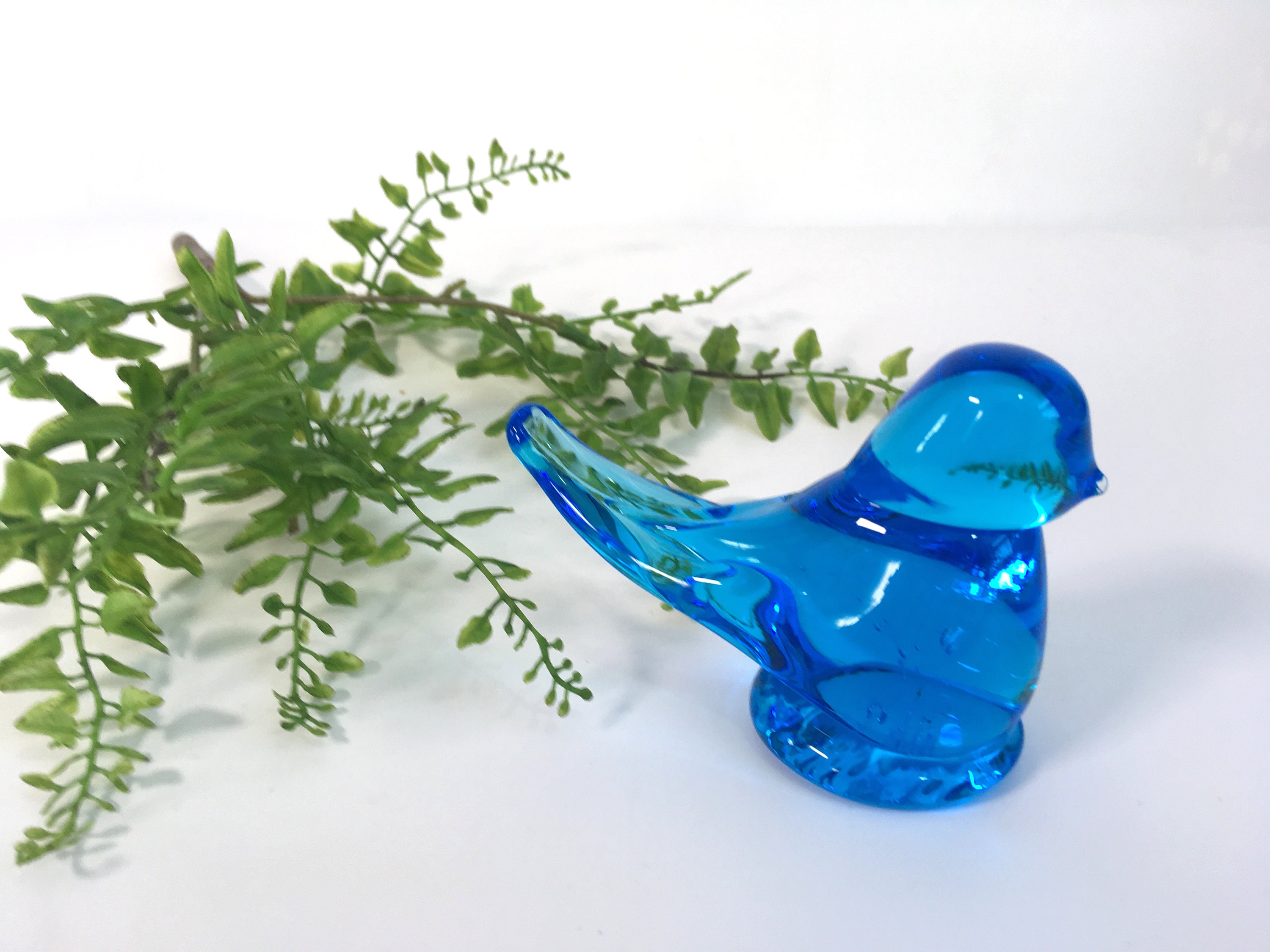 Vintage Ron Ray Blue Glass Bird Signed - Hand blown Art Glass Bird ...