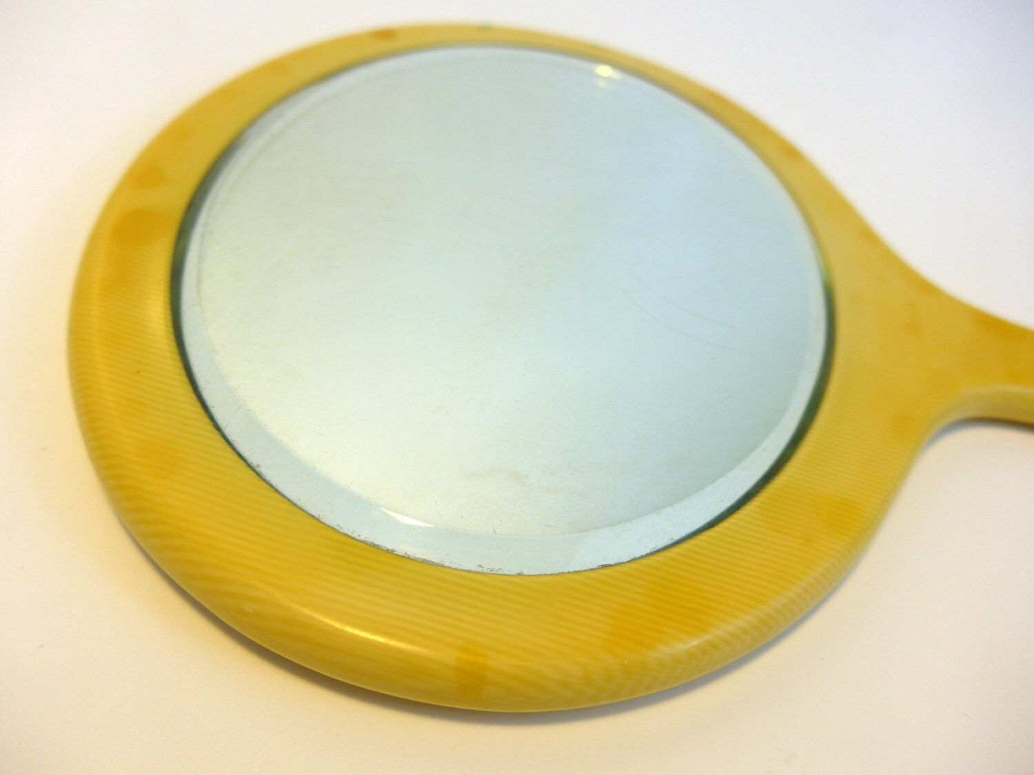 Vintage Yellow or Dark Ivory Celluloid Hand Mirror - LARGE Art Deco ...