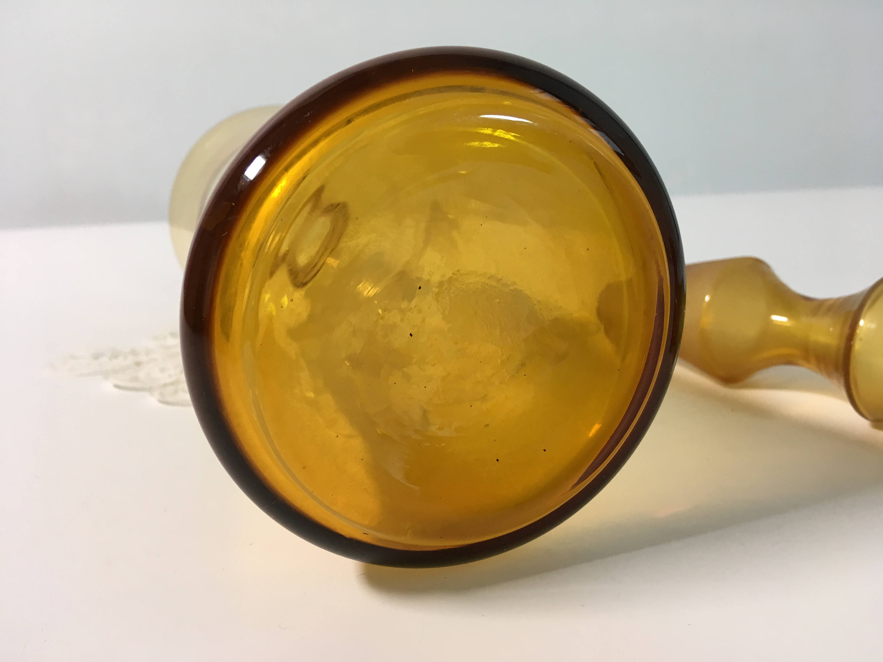 Amber Colored Vintage Glass Decanter Bottle with Tall Unique Stopper ...