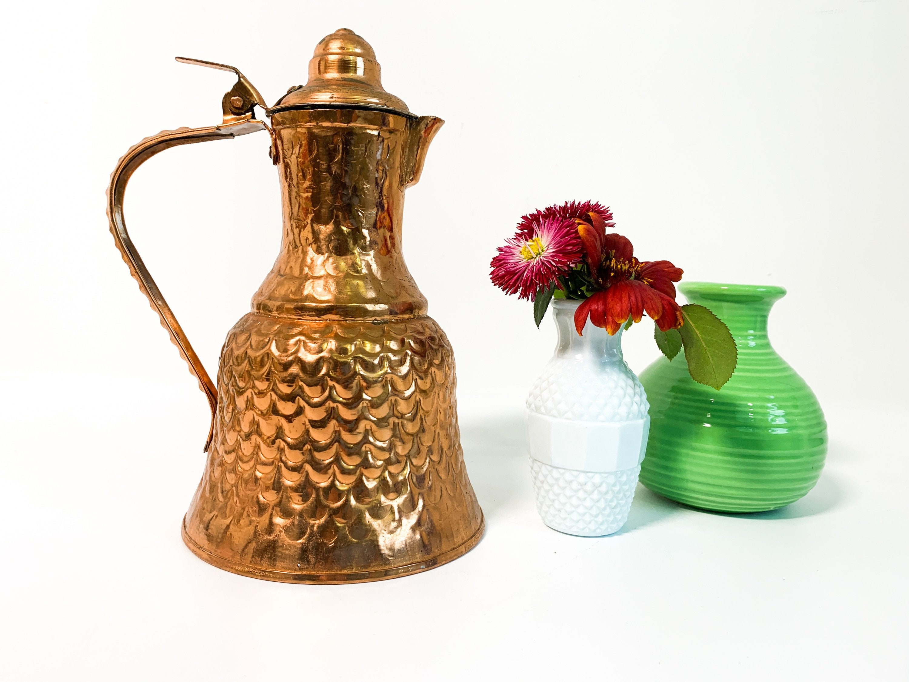 Vintage Copper Colored Metal Pitcher Jug Hammered Design - Unique ...