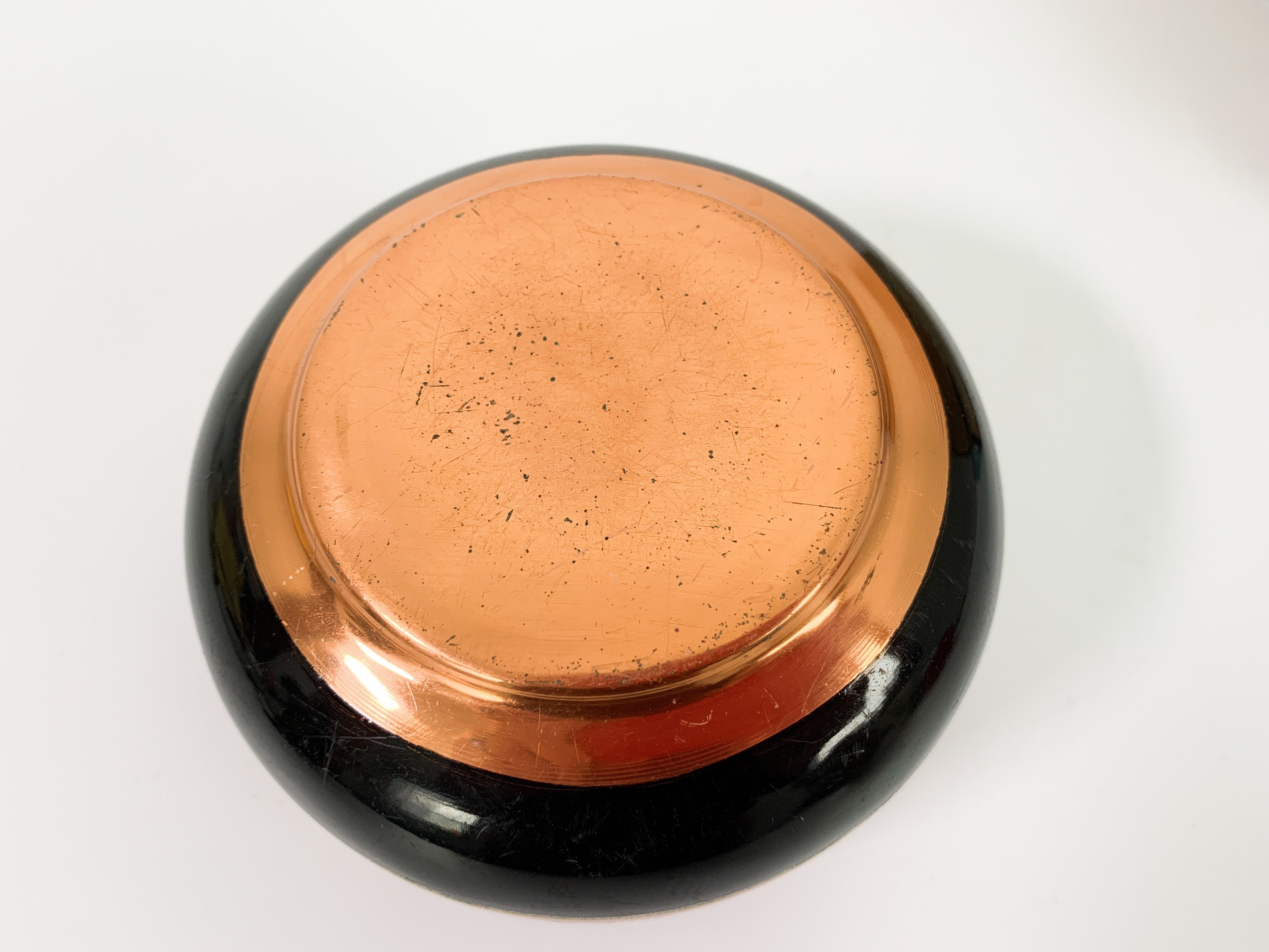 Vintage Copper & Enamel Trinket or Small Jewelry Jar / Box - Black ...