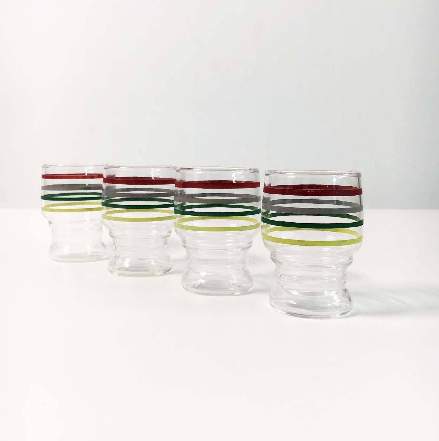 Set of 4 Vintage Libbey Color Striped Juice Glasses - Red Green Colored ...