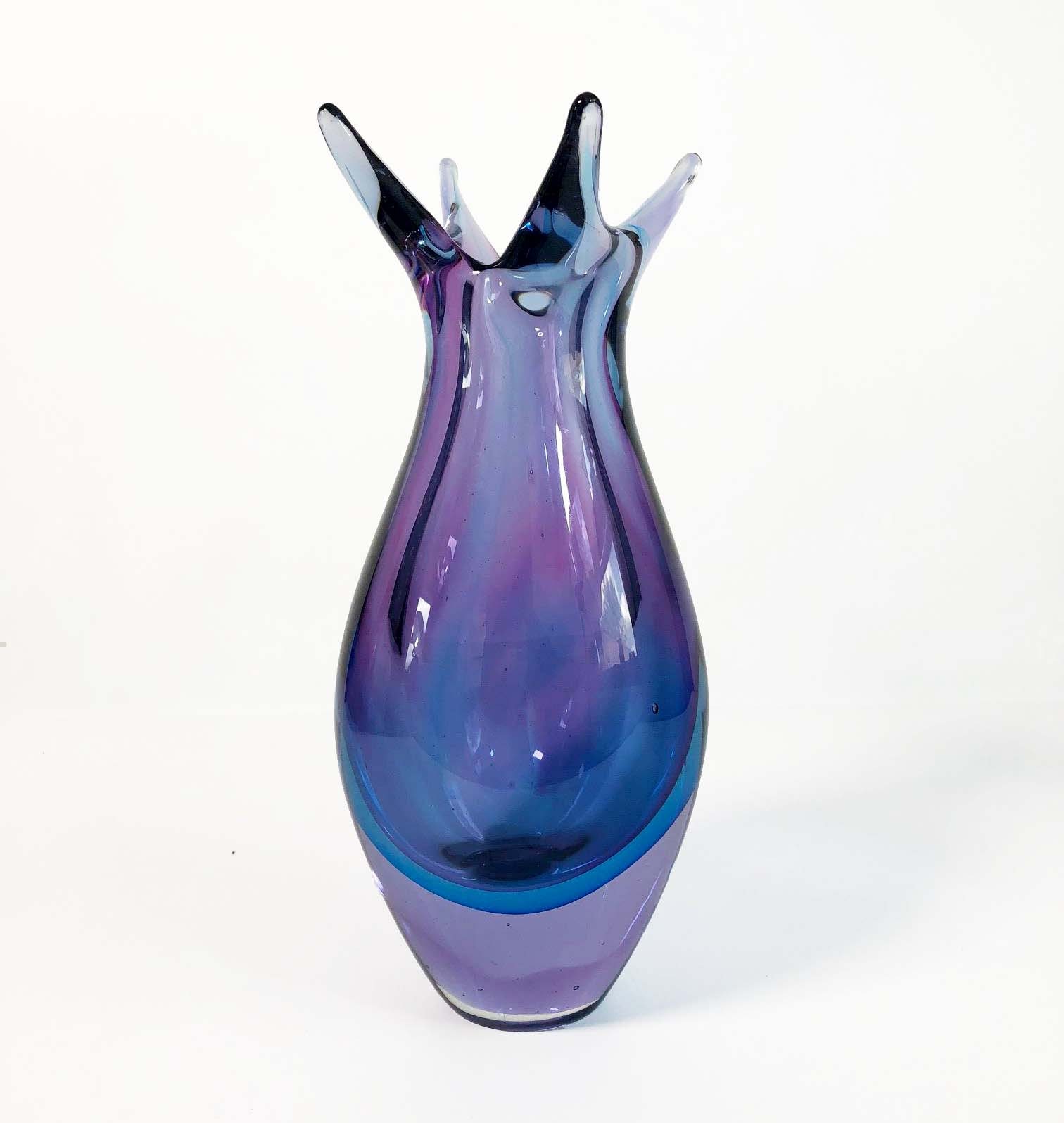 Vintage Art Glass Vase - Iridescent Purple and Blue Cased Glass Vase ...