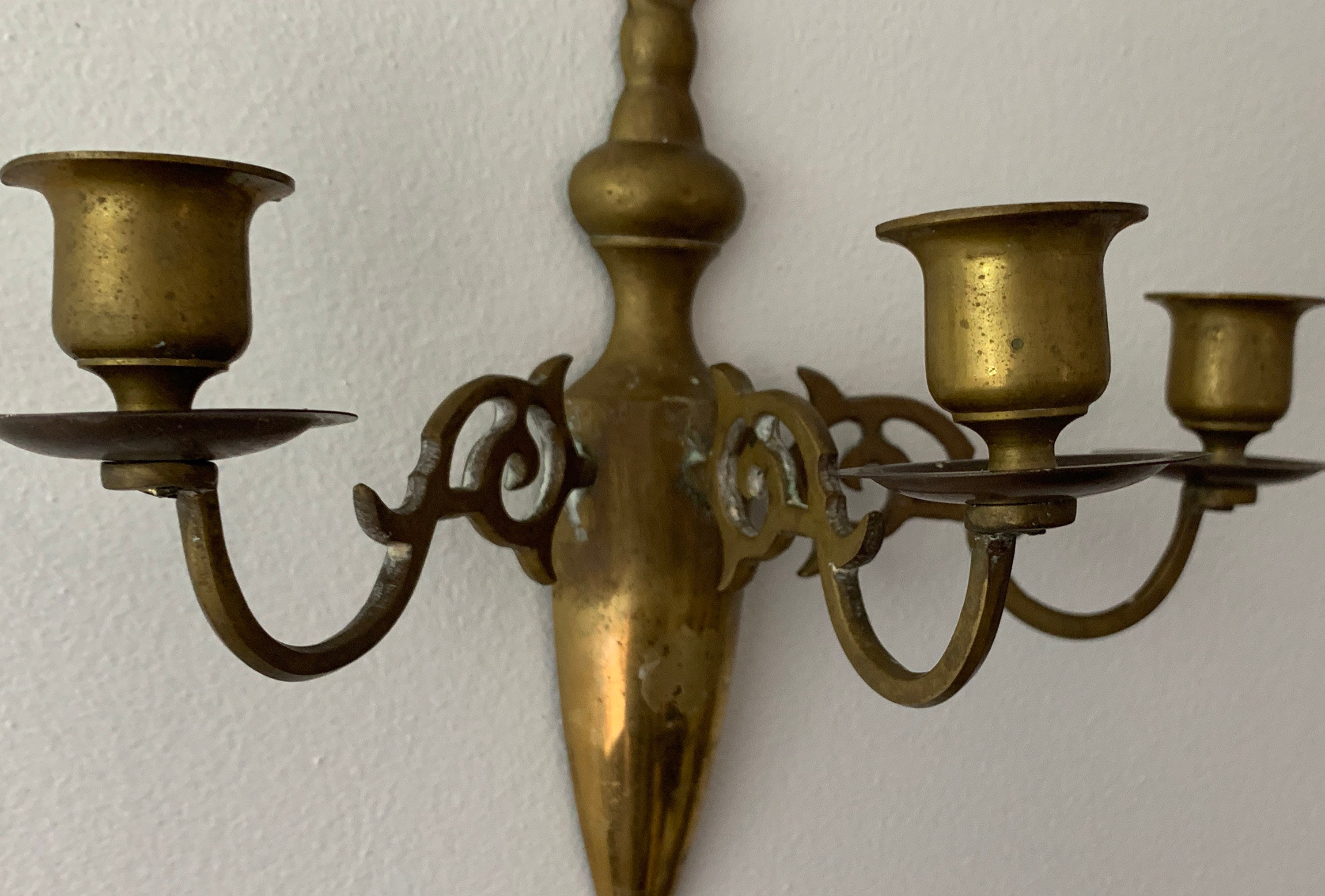 Vintage Single Brass Sconce Candleholders Holds 3 Candles Retro Wall 