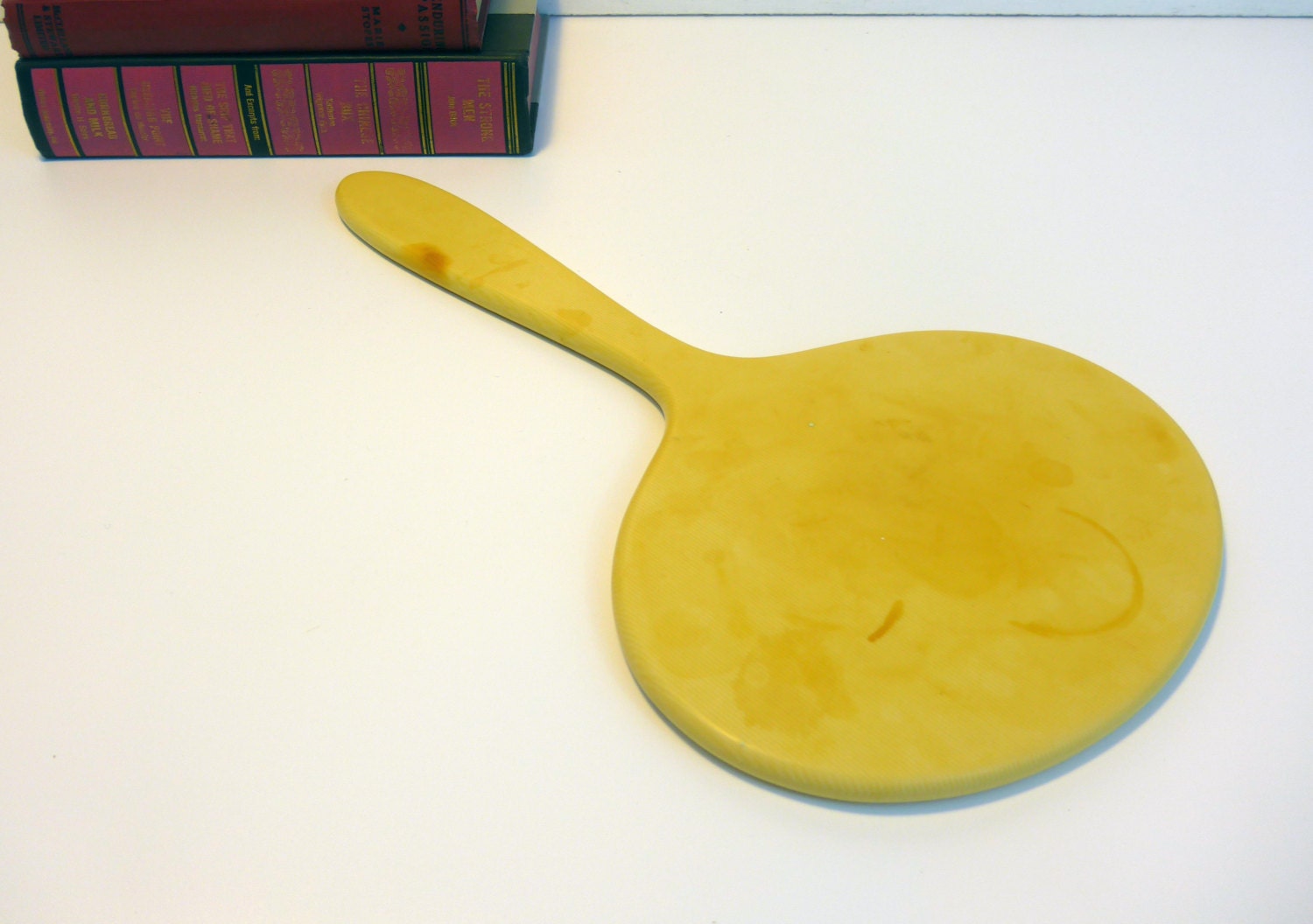 Vintage Yellow or Dark Ivory Celluloid Hand Mirror - LARGE Art Deco ...