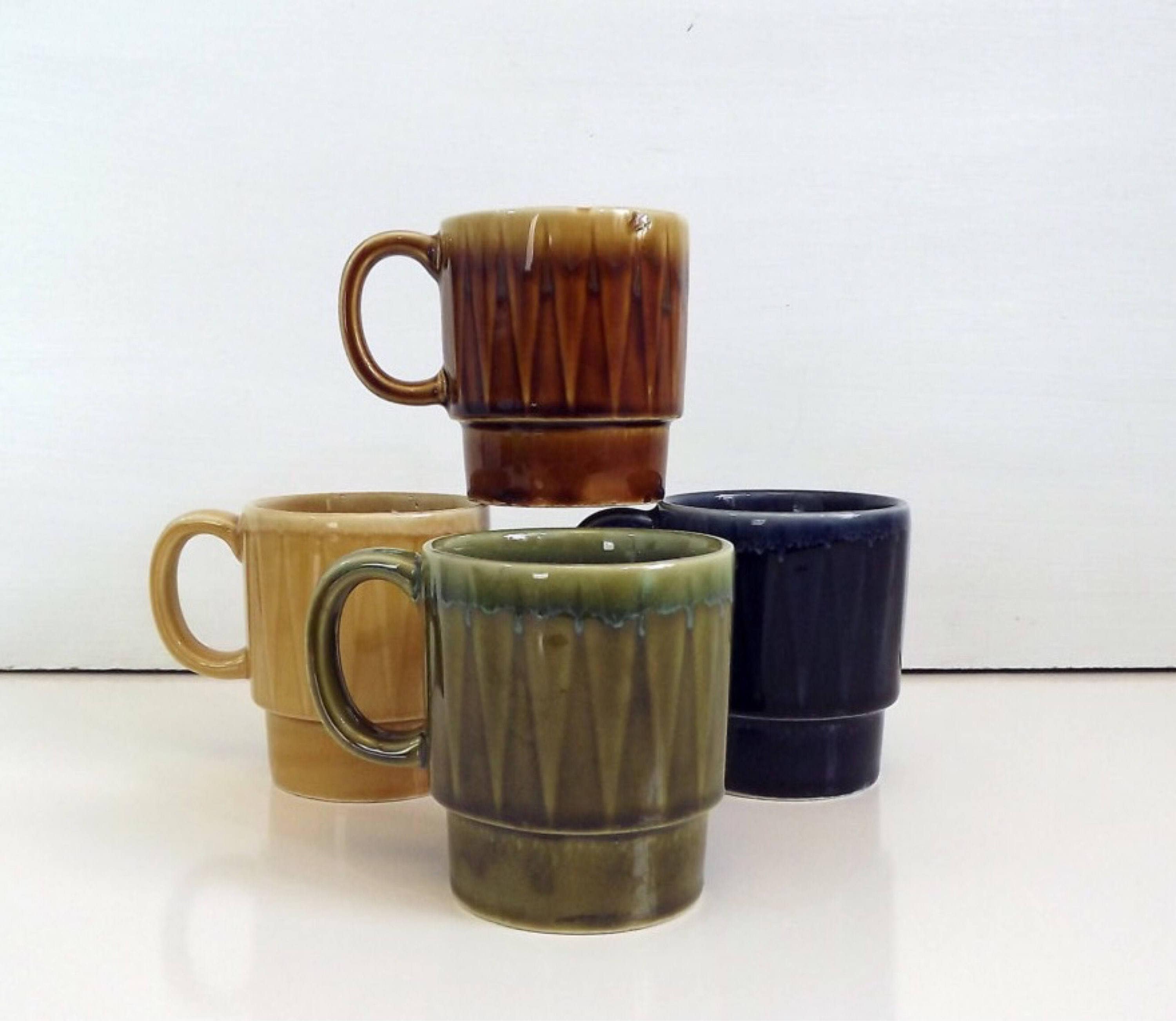 Set of 4 Stacking / Stackable Coffee / Tea Mugs / Cups Geometric ...