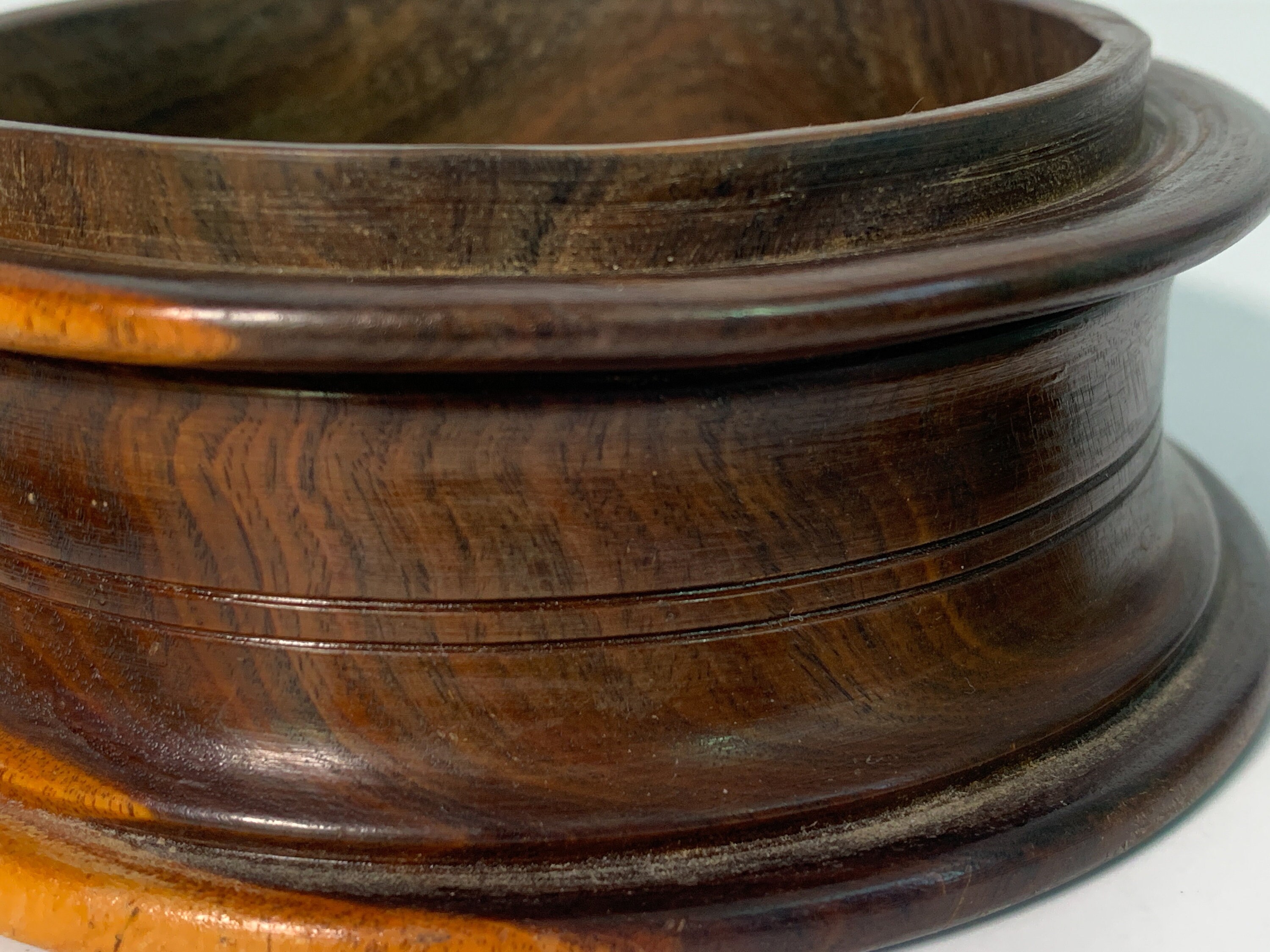 Vintage Set 5 Carved Ebony Coasters in Round Wooden Box w/Lid Cottage ...