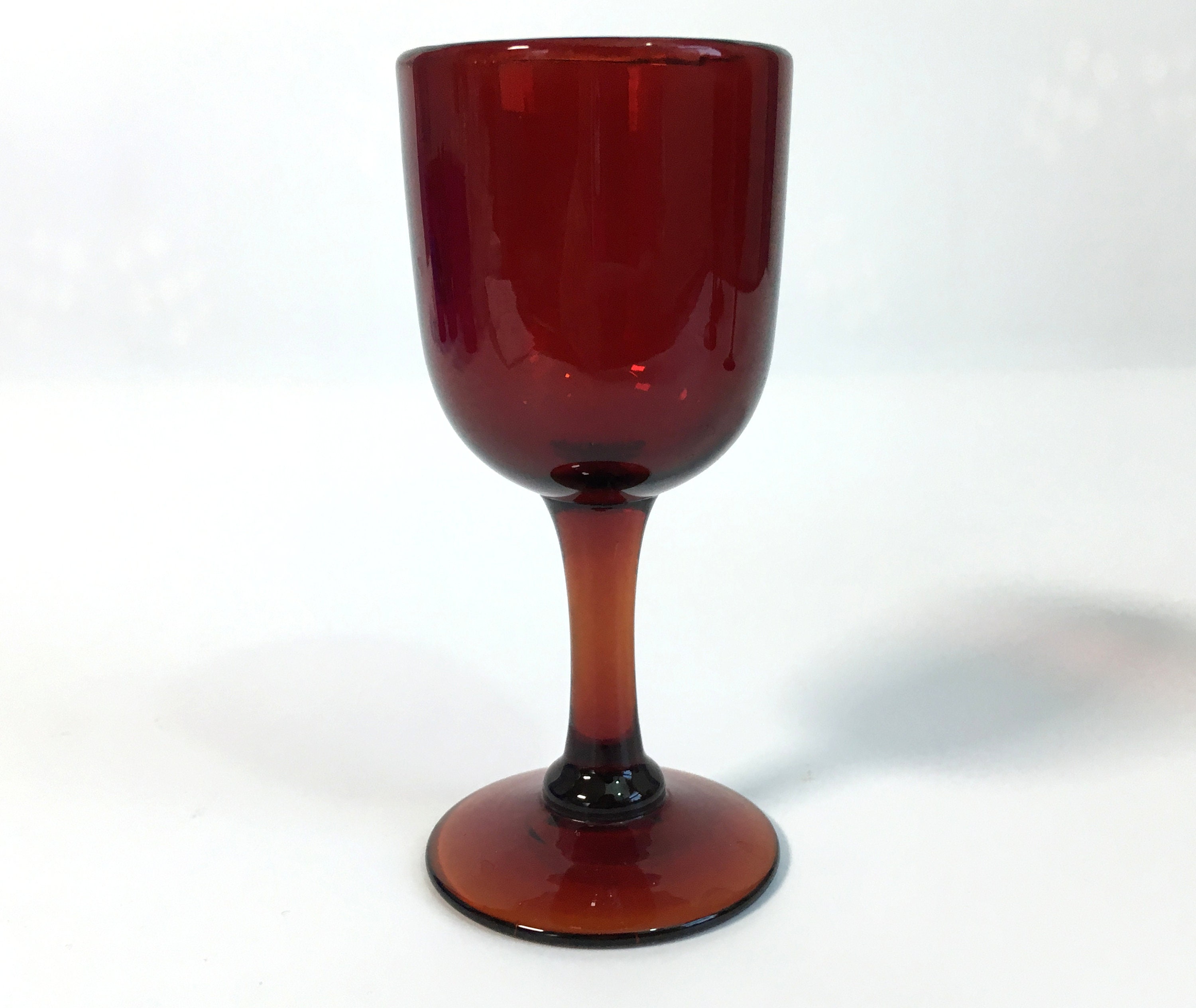 5 Vintage Ruby Red Hand Blown Cordial Wine Glasses Set Of 5