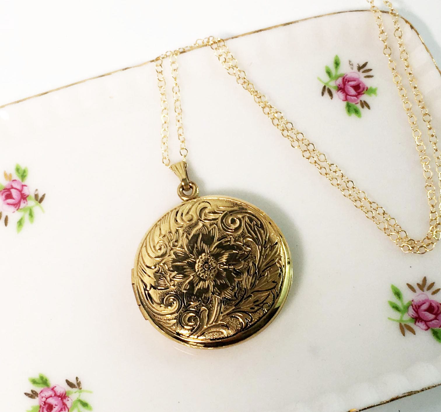 Vintage WEH HAYWARD Gold Filled Locket Necklace on 14K GF Chain - Large ...