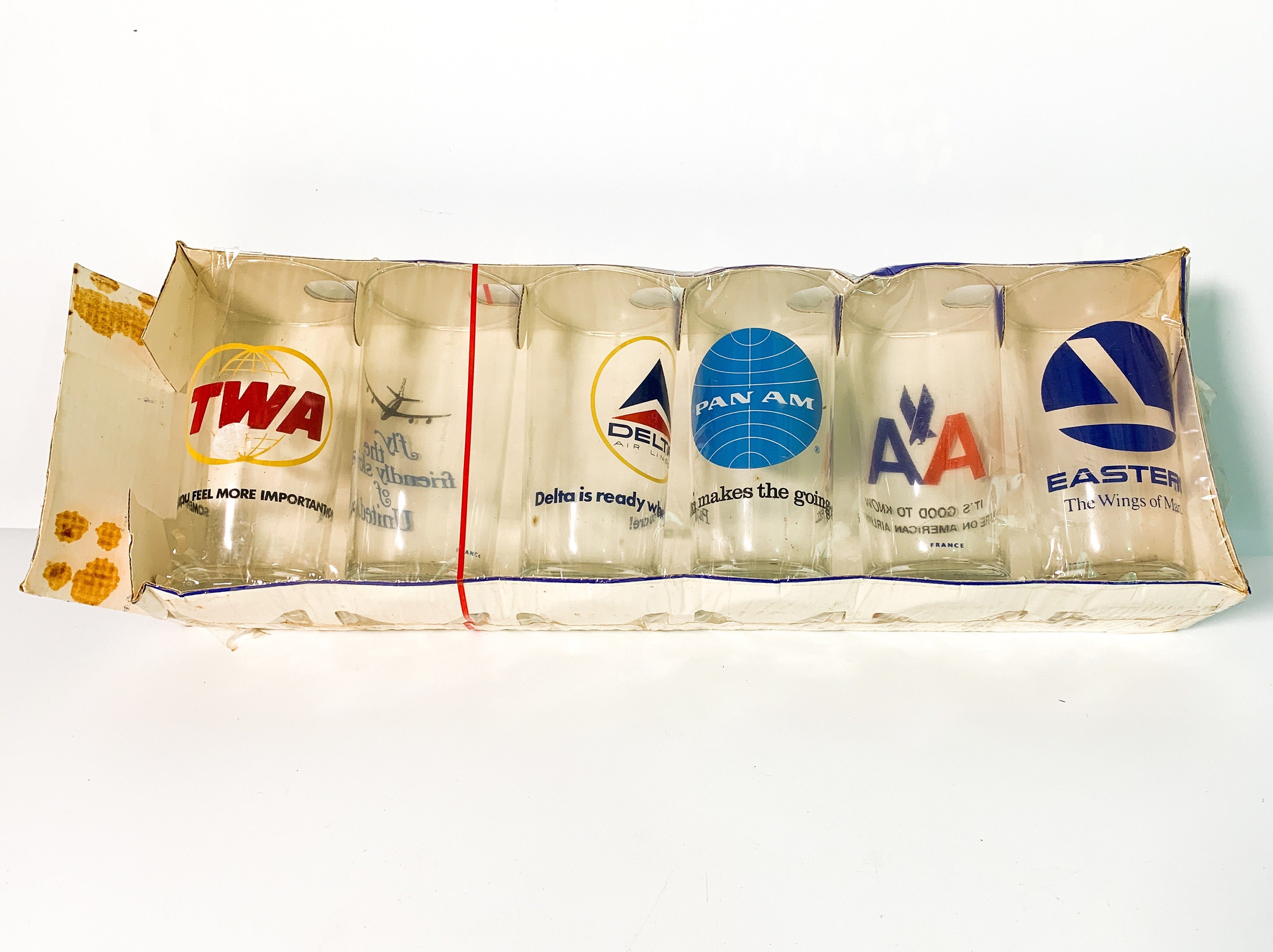 Vintage Set 6 Airline Logo Tumblers by Luminarc France - Unused in Box ...