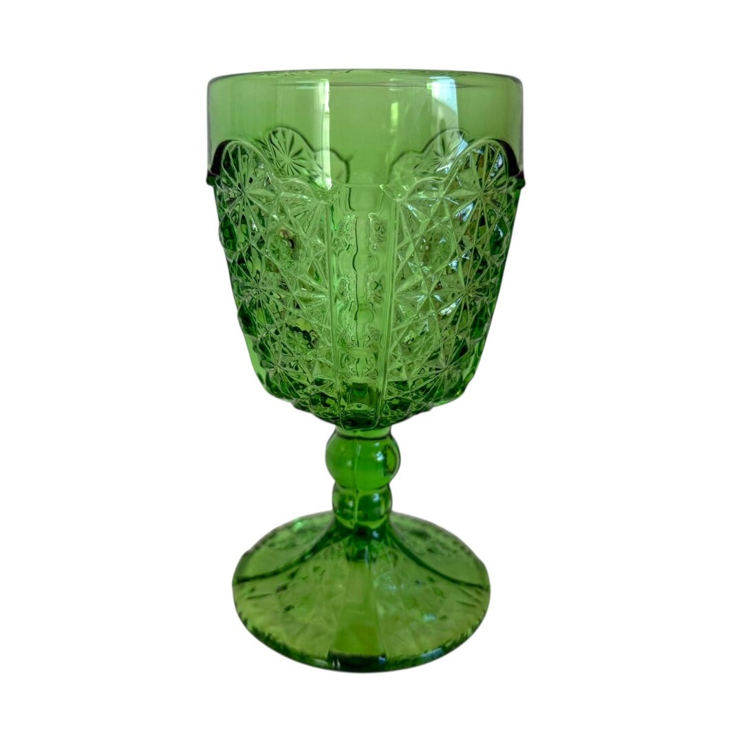 Vintage Emerald Green Daisy & Button Glass Goblet - L G Wright - Etsy