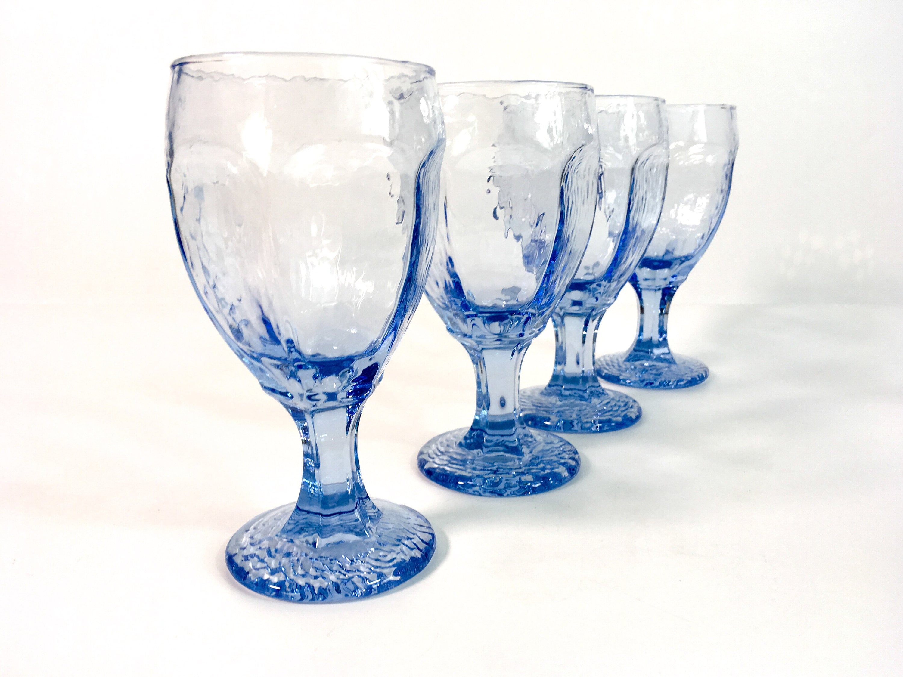 4 Vintage Blue Chivalry by LIBBEY Goblets Water Glasses Panels Textured ...