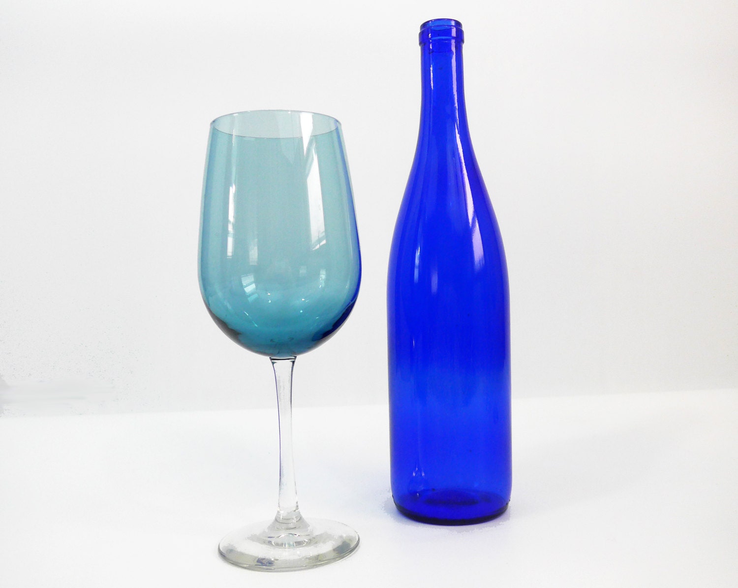 Vintage Set 4 Tall Blue Crystal Wine Glasses - Set of Four Large Water ...