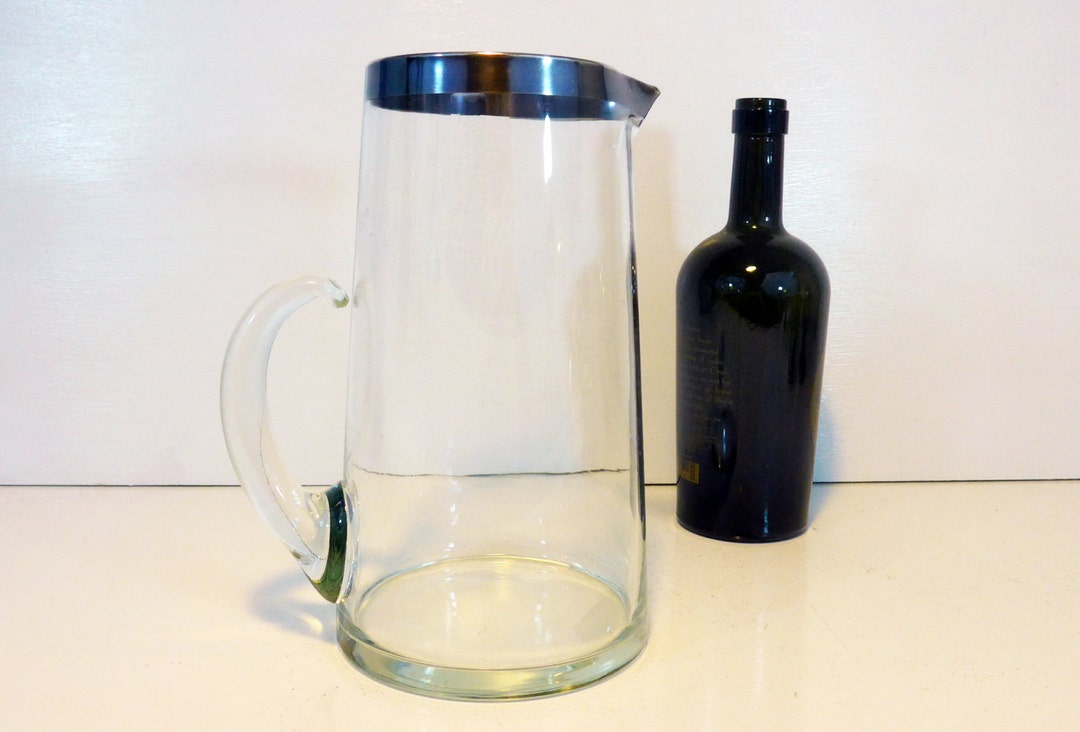 Vintage Danish Modern Martini Pitcher: Silver Band, Hand Blown Glass - Etsy