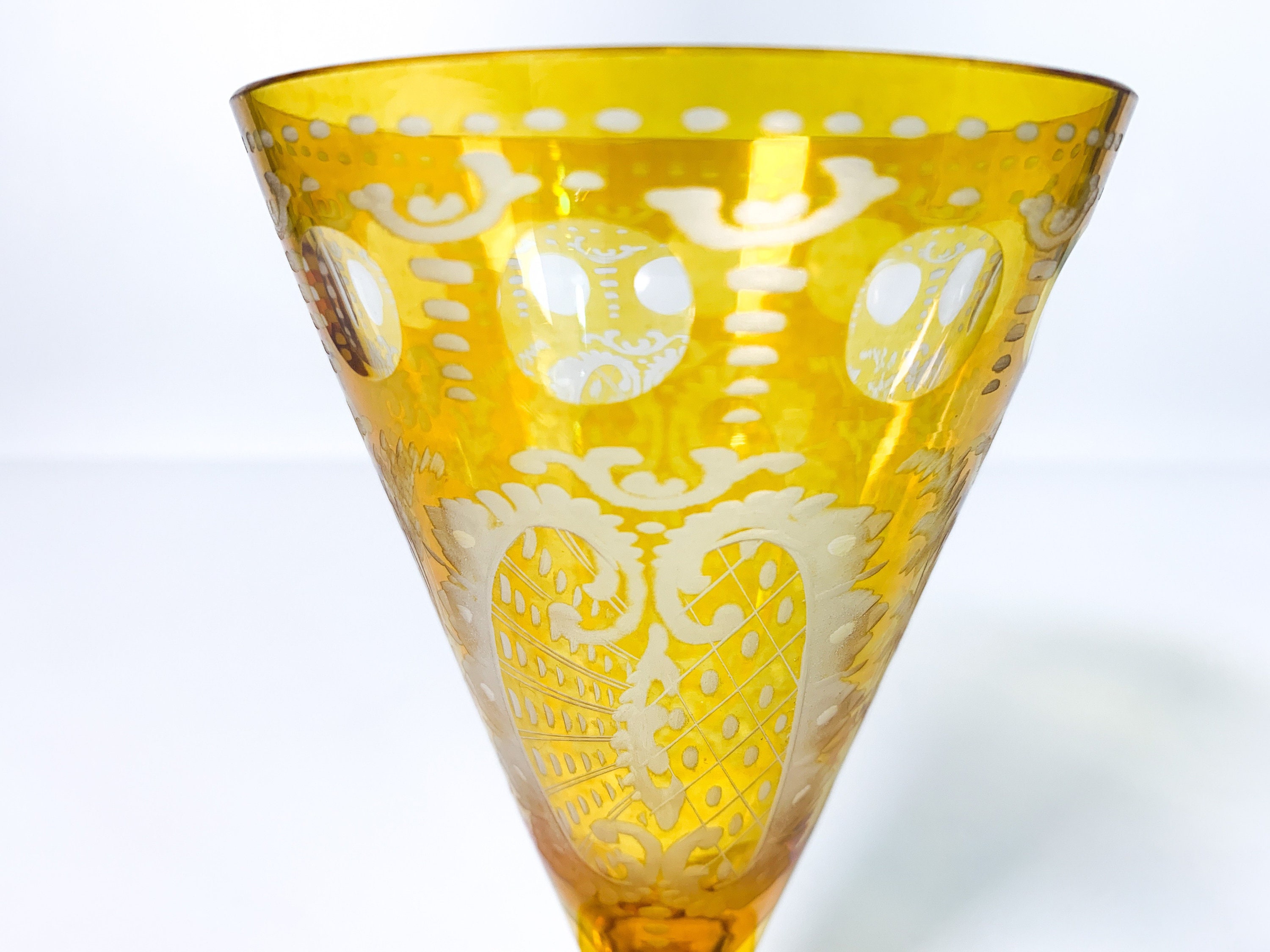 2nd Time Around Vintage Set 6 Amber & Gold Wine Glasses - Unique Retro ...