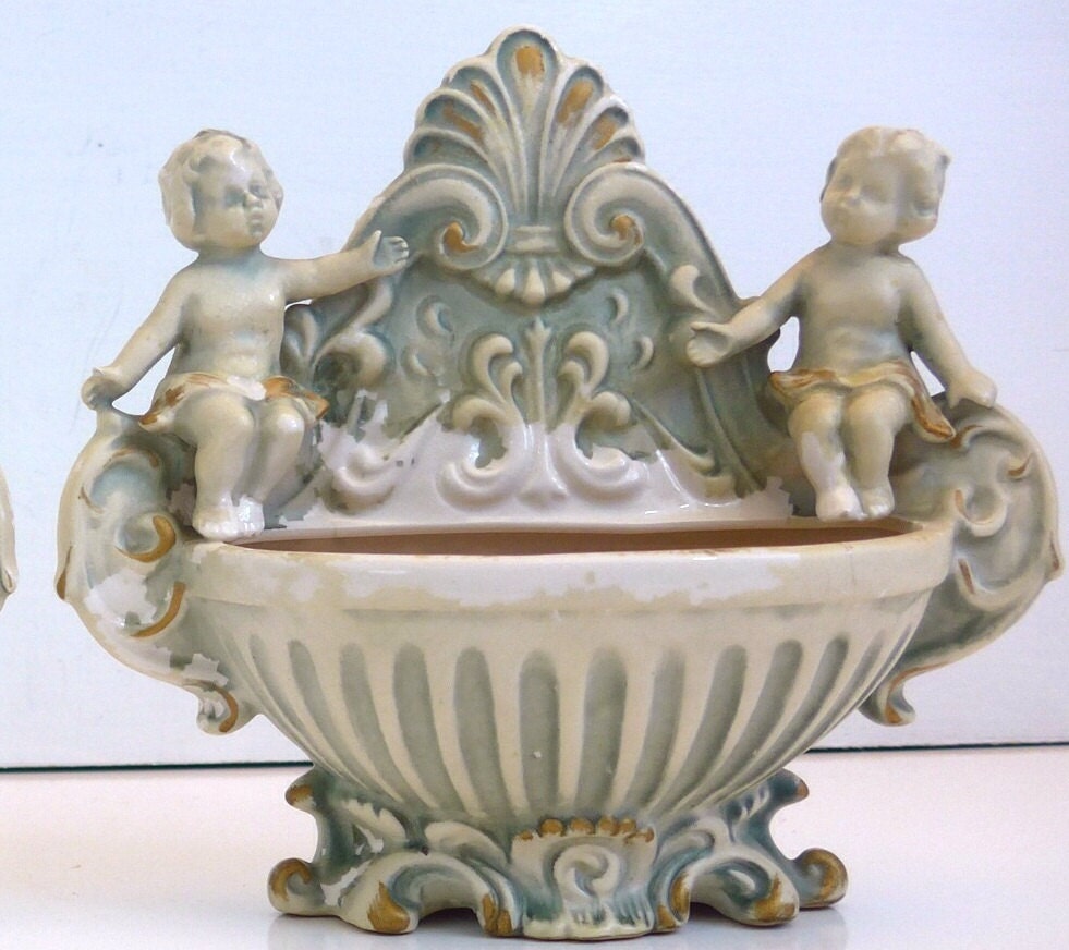 Vintage Pair of Angel Pocket Vases - 2 Ceramic Wall Pocket Vases ...