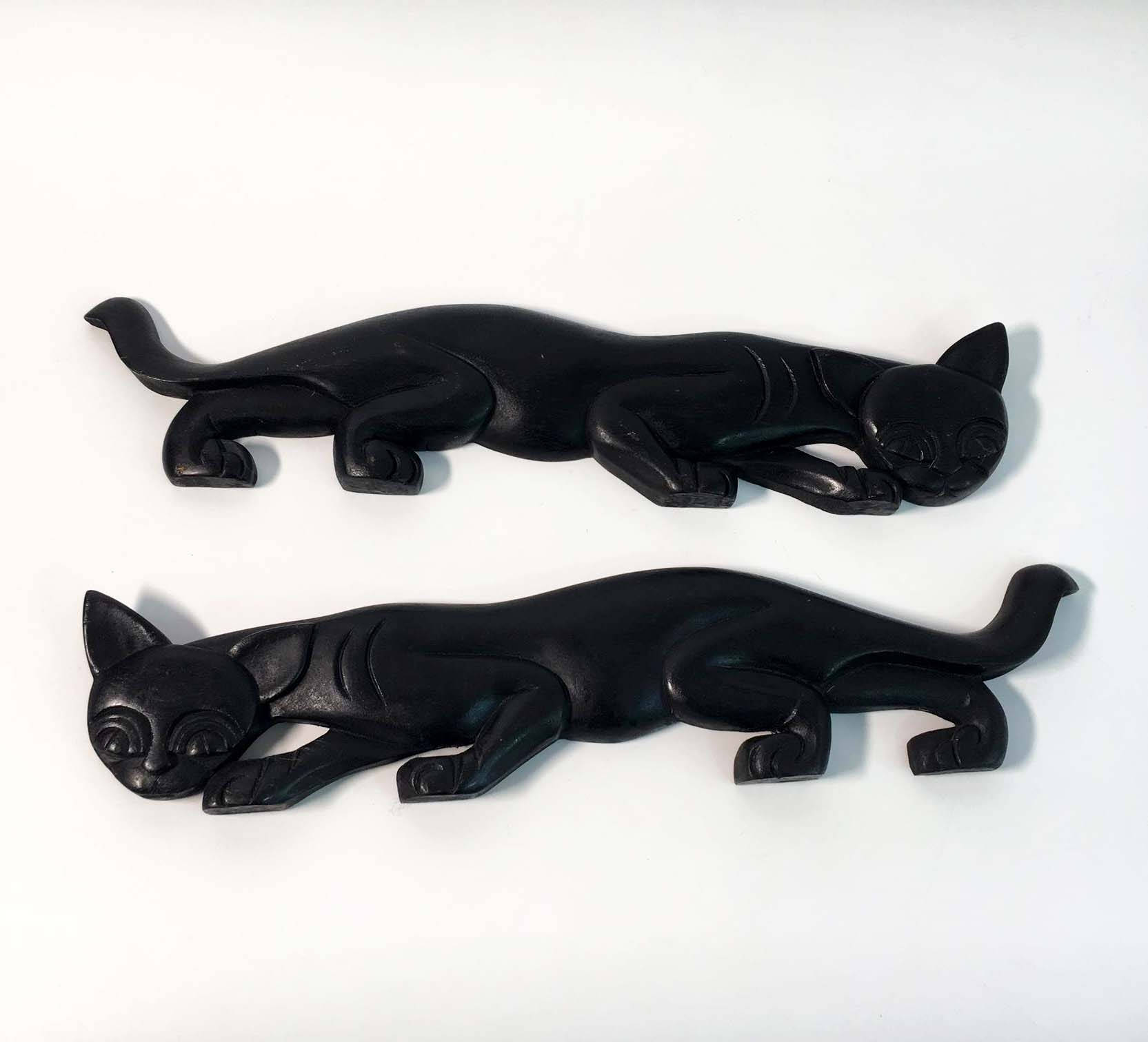 RESERVED Vintage Pair of Wooden Black Cat Statues or Wall Hangings ...