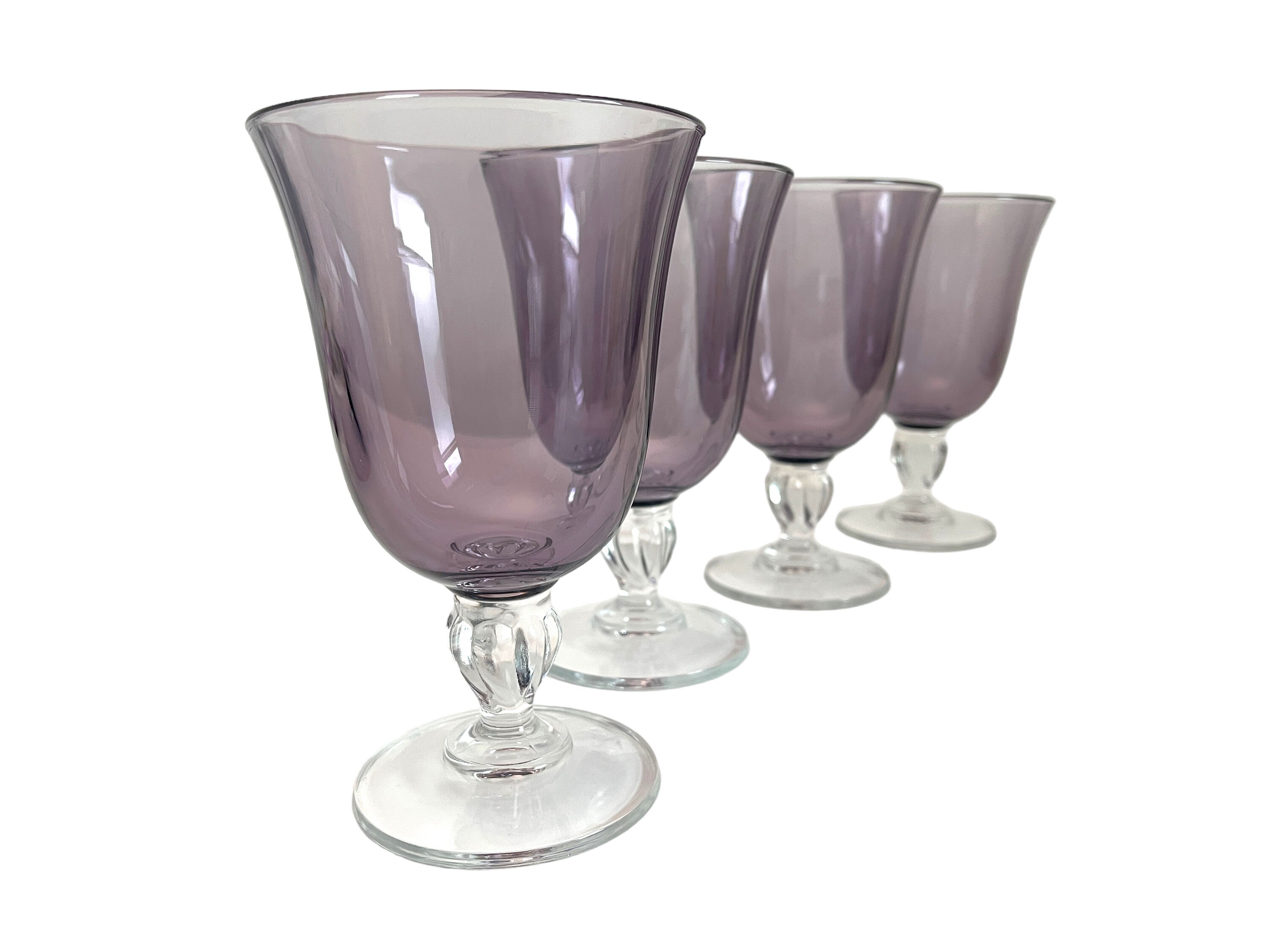 4 Vintage Casual Settings Amethyst w/ Purple Bowl & Clear Stem Goblets ...