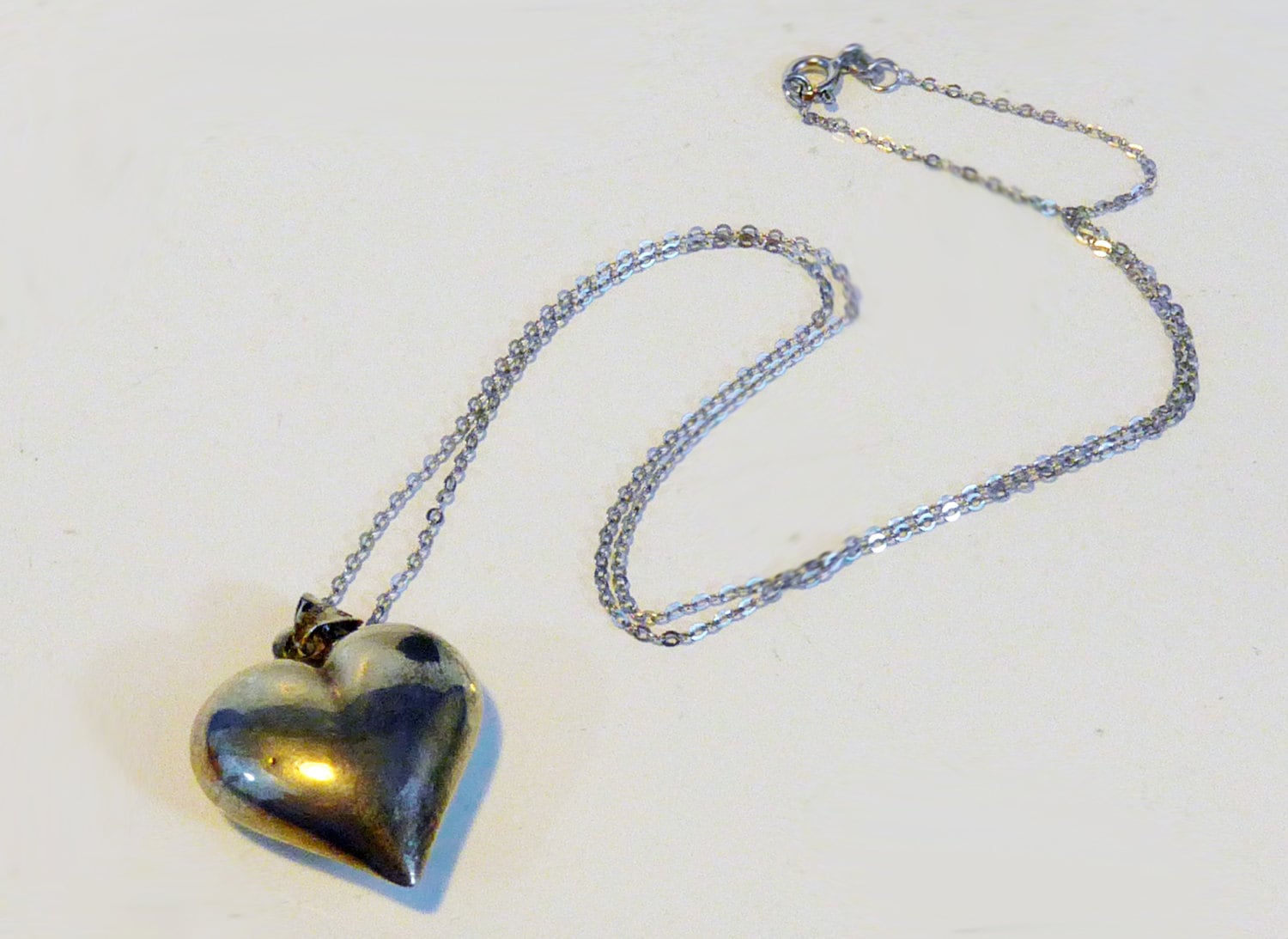 Vintage 925 Sterling Silver Puffy Heart Shaped Pendant Necklace with ... Vintage 925 Sterling Silver Puffy Heart Shaped Pendant Necklace with ...