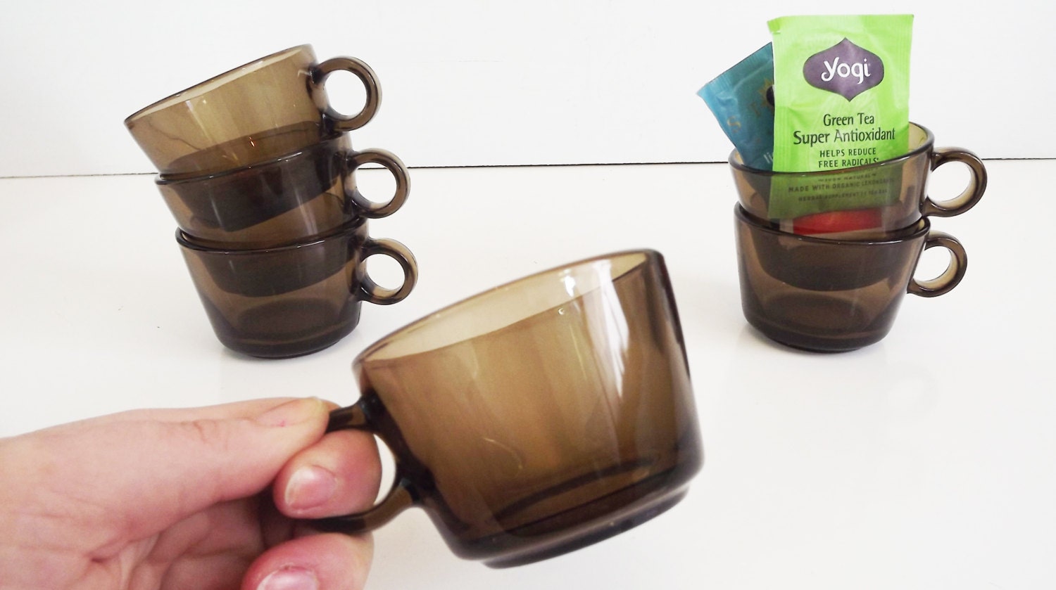 Kitchen & Dining Home & Living Set x 6 Vereco Smokey Brown Glass Cups ...