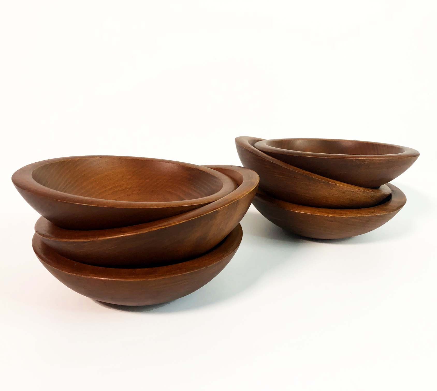 Vintage Set of 6 Shaped Small Wooden Rustic Bowls - Wood / Monkey Pod ...